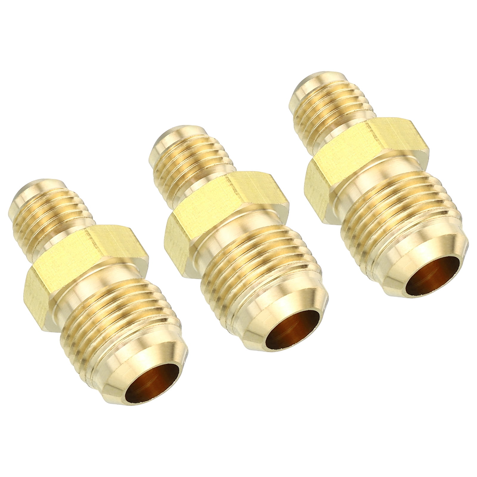 Uxcell 1/4 SAE Male x 3/8 SAE Male Brass Flare Union Connector, 3 Pcs Gas Adapter Brass Tube ...