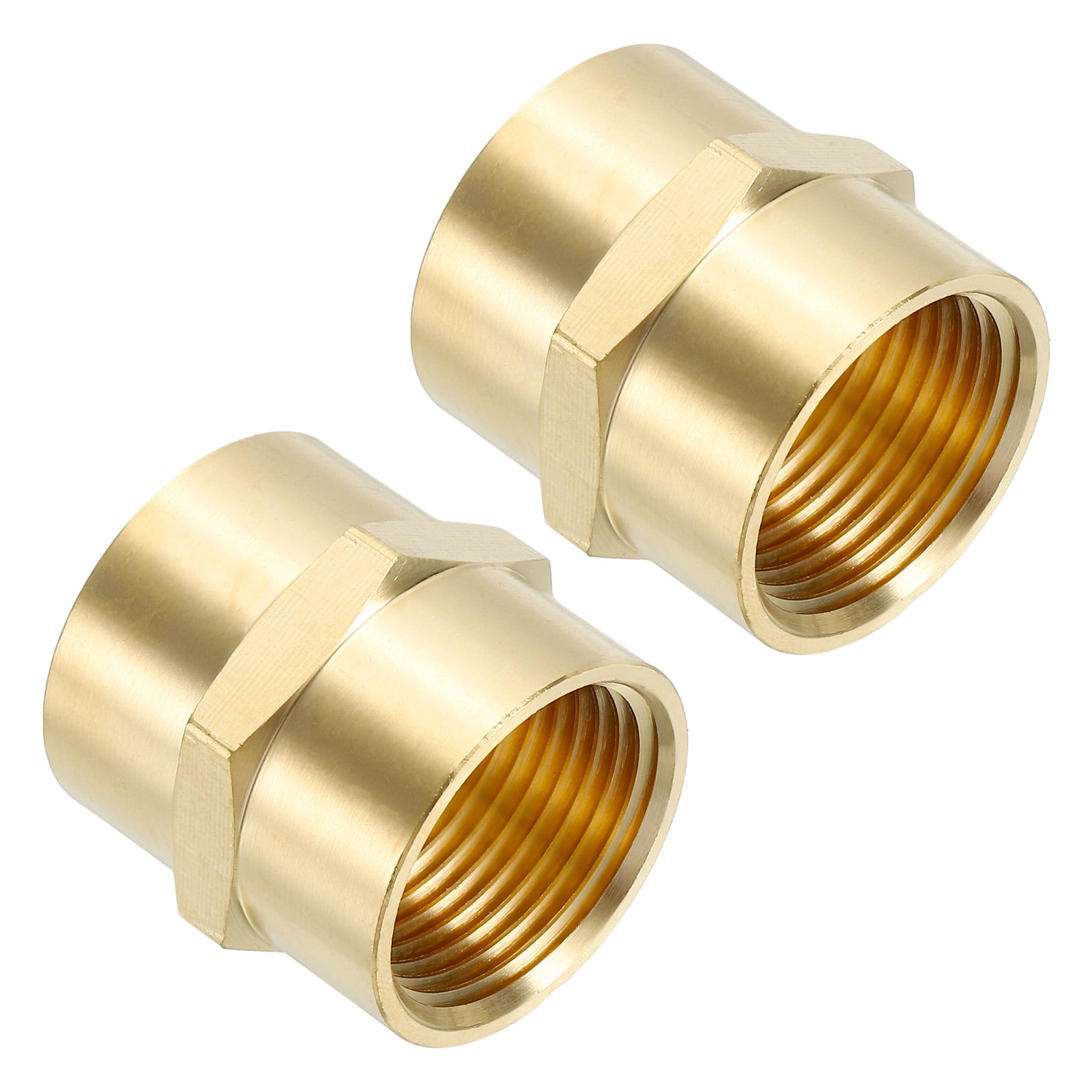 Uxcell 1/4" x 1/4" Brass NPT Coupler, 2 Pack Female Hex Head Pipe ...