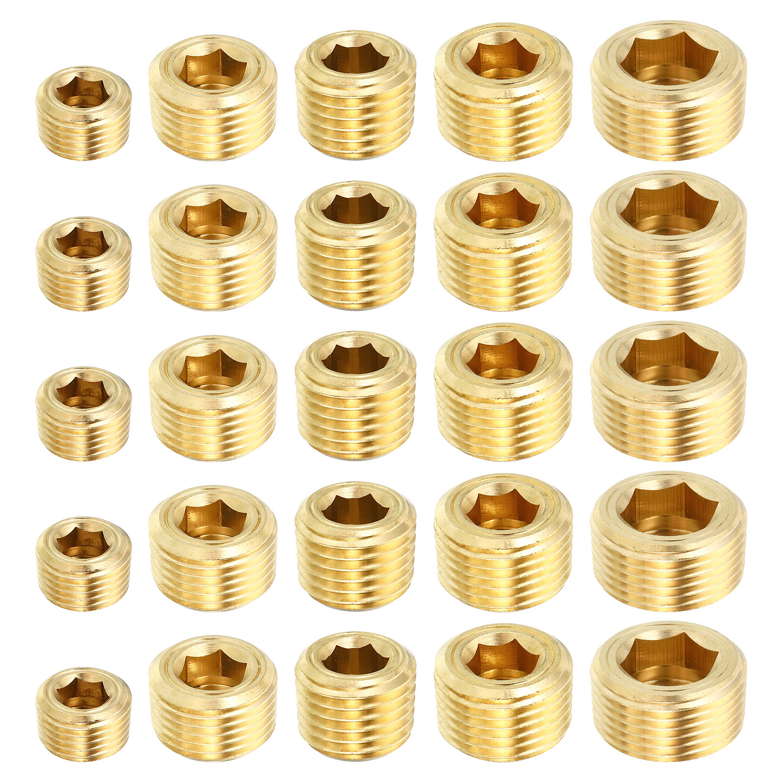 Uxcell 1/8" 1/4" 3/8" 1/2" 3/4" NPT Brass Hex Countersunk Plugs Counter Sunk Thread Socket Pipe ...