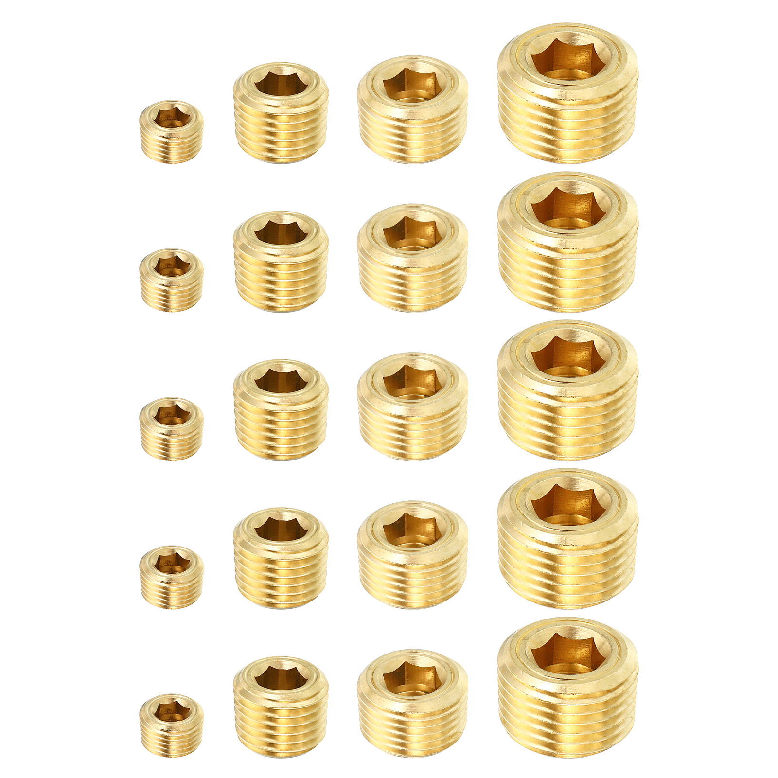 Uxcell 1/8" 1/4" 3/8" 1/2" NPT Brass Hex Countersunk Plugs Counter Sunk Thread Socket Pipe ...