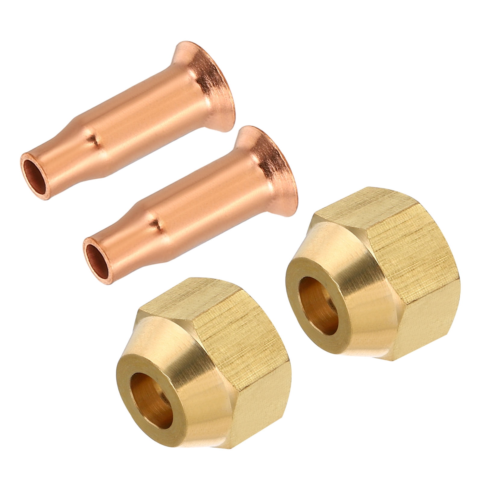 Uxcell 1/8" (3mm) ID Copper Tube Flare Fitting with Nuts, 2 Pcs Copper ...