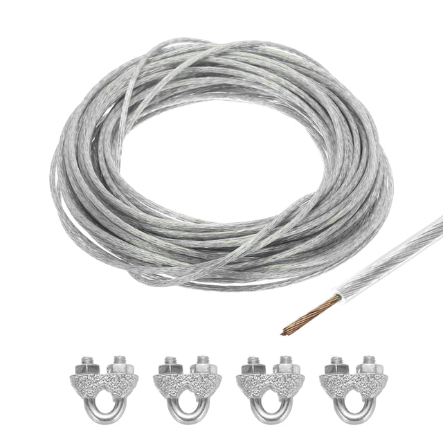 Uxcell 1/8 Clear Vinyl Coated Wire Ropes 49ft Galvanized Steel with ...