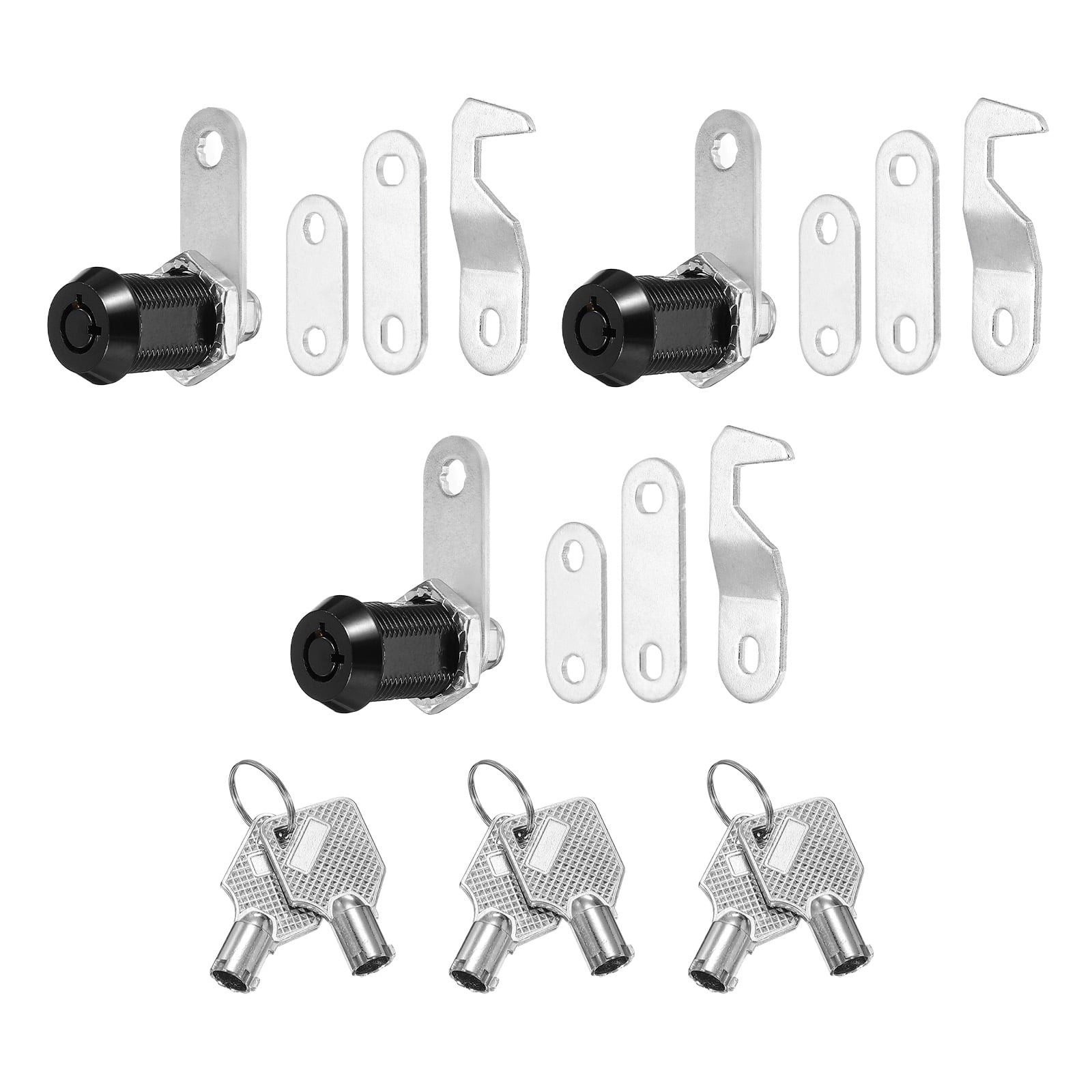 Uxcell 1/8 Inch Black Cabinet Locks with Silver Keys, 3 Pack Zinc Alloy ...