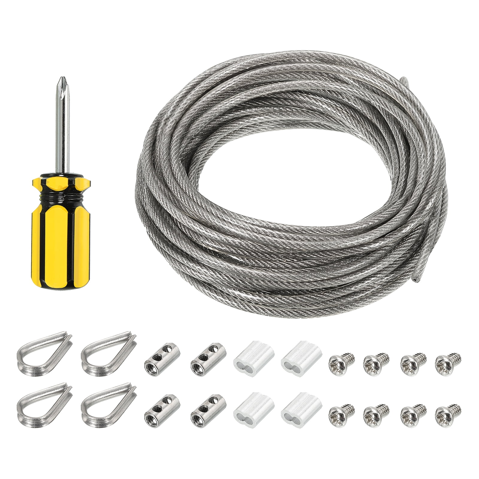 Uxcell 1/8" Wire Rope Kit, PVC Coated Stainless Steel Cable, 33ft, 304 ...