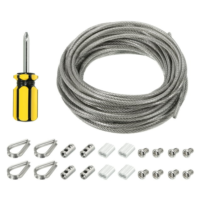 Uxcell 1/8" Wire Rope Kit, PVC Coated Stainless Steel Cable, 33ft - Walmart.com