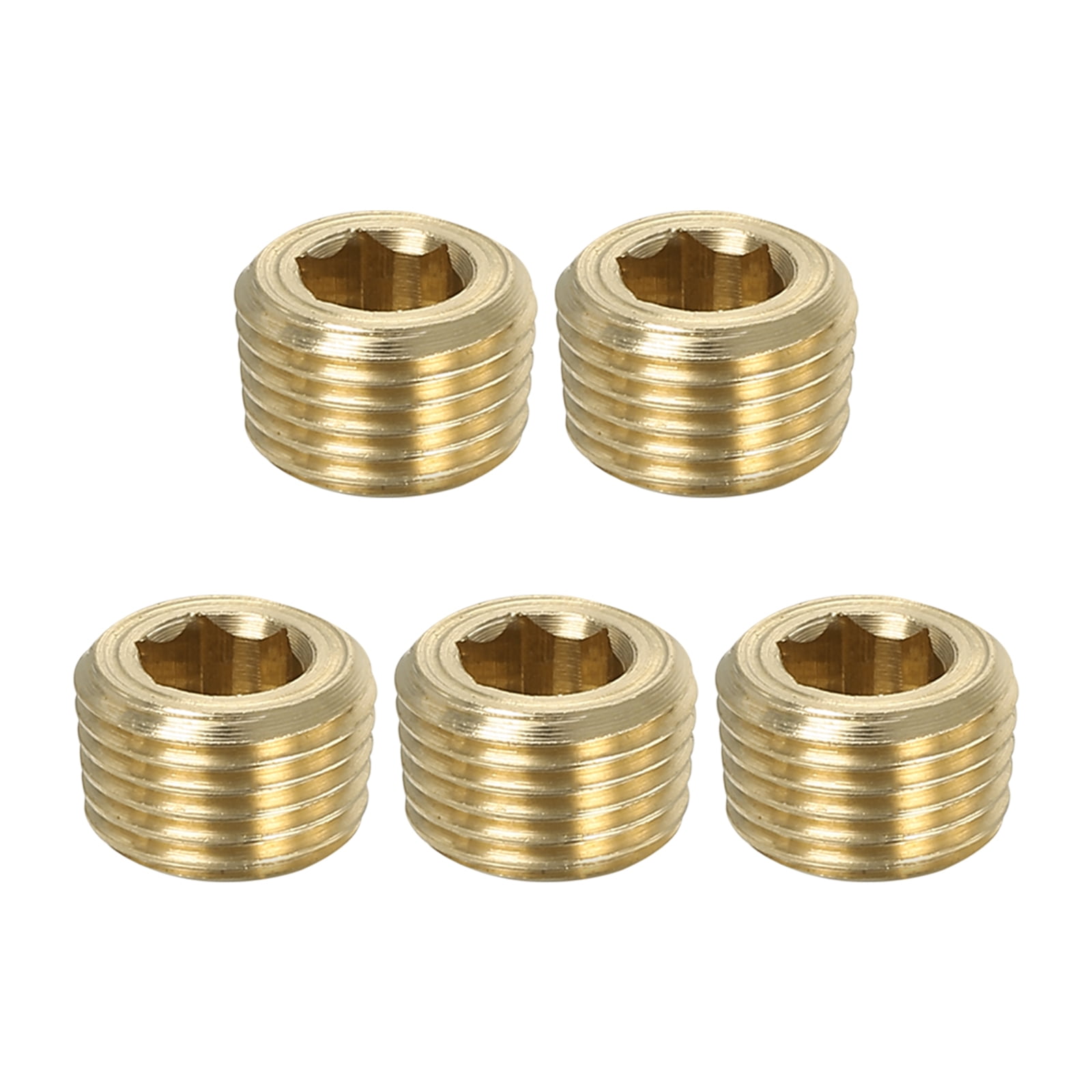 Uxcell 1/8 inch Male NPT Pipe Plug Internal Hex Thread Socket Solid Brass Pipe Plugs 5 Pack ...