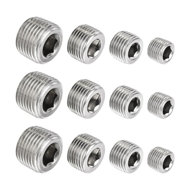 Uxcell 1/8PT 1/4PT 3/8PT 1/2PT Male Thread Stainless Steel Internal Hex Pipe Plug Assortment 3 ...