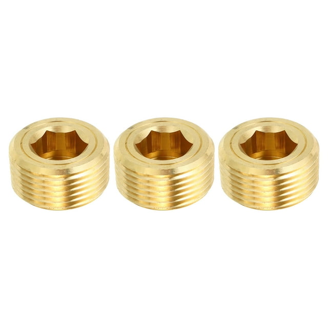 Uxcell 1" NPT Brass Hex Countersunk Plugs Counter Sunk Internal Hex Thread Socket Pipe Plugs ...