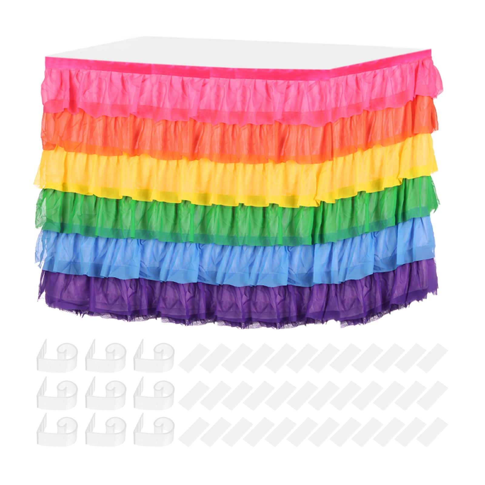 Uxcell 1 Pack 14ft Rainbow Ruffle Table Skirt Tablecloth Table Cover ...