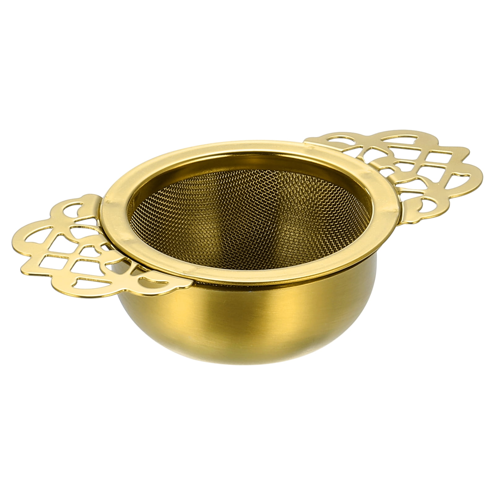 Uxcell 1 Pcs Tea Infuser Filter with Drip Bowl, Tea Strainer, Gold ...