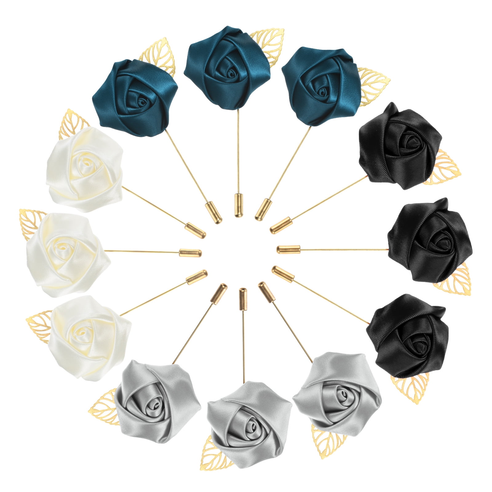 Uxcell 1-Set Flower Lapel Pins for Men, Golden Leaf Rose Boutonnieres ...