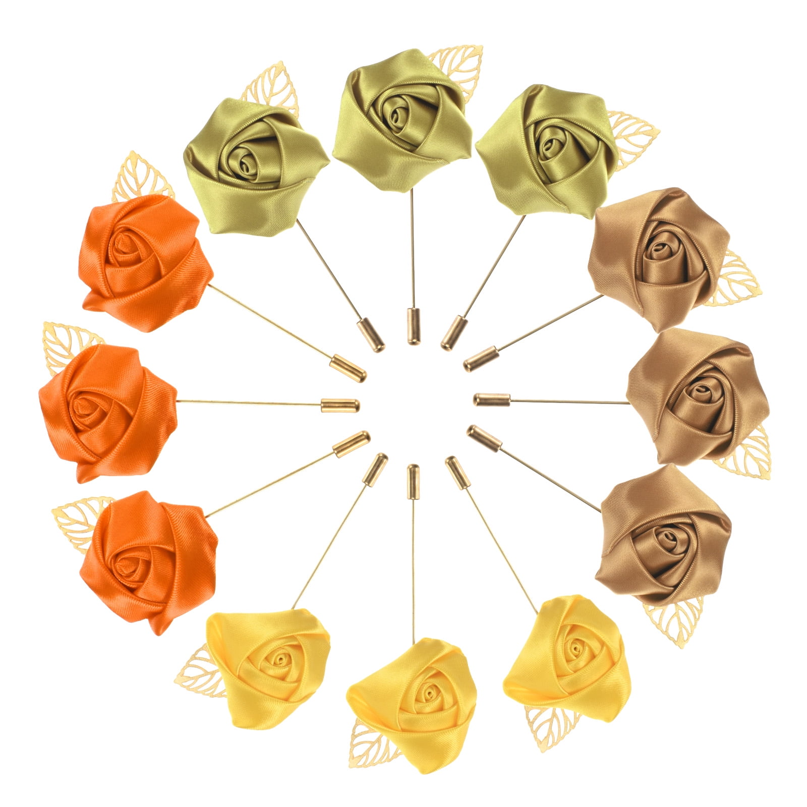 Uxcell 1-Set Flower Lapel Pins for Men, Golden Leaf Rose Boutonnieres ...