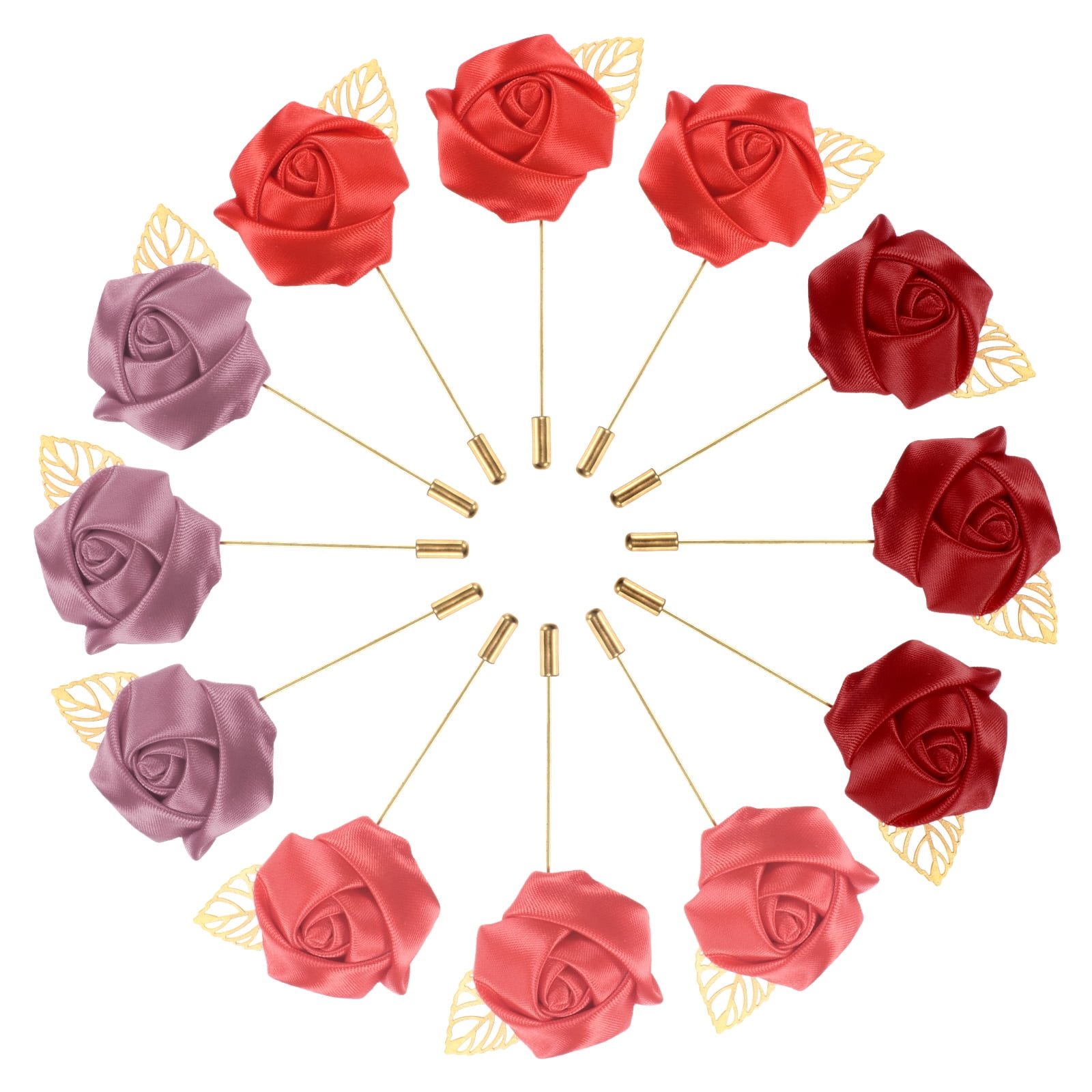 Uxcell 1-Set Flower Lapel Pins for Men, Golden Leaf Rose Boutonnieres ...
