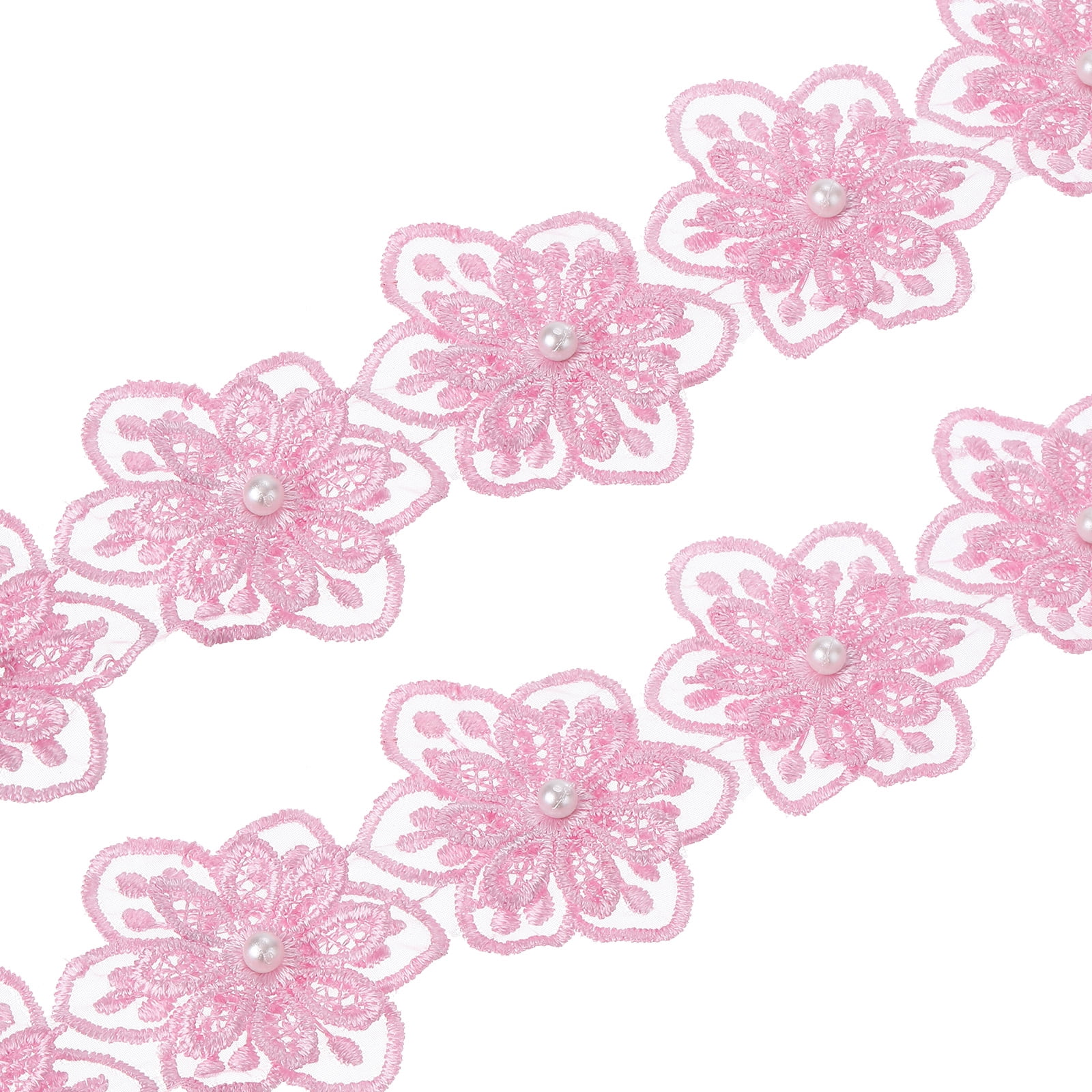 Uxcell 1 Yards Flower Trim Ribbon, 2 Pack Floral Lace Ribbon Pearl ...