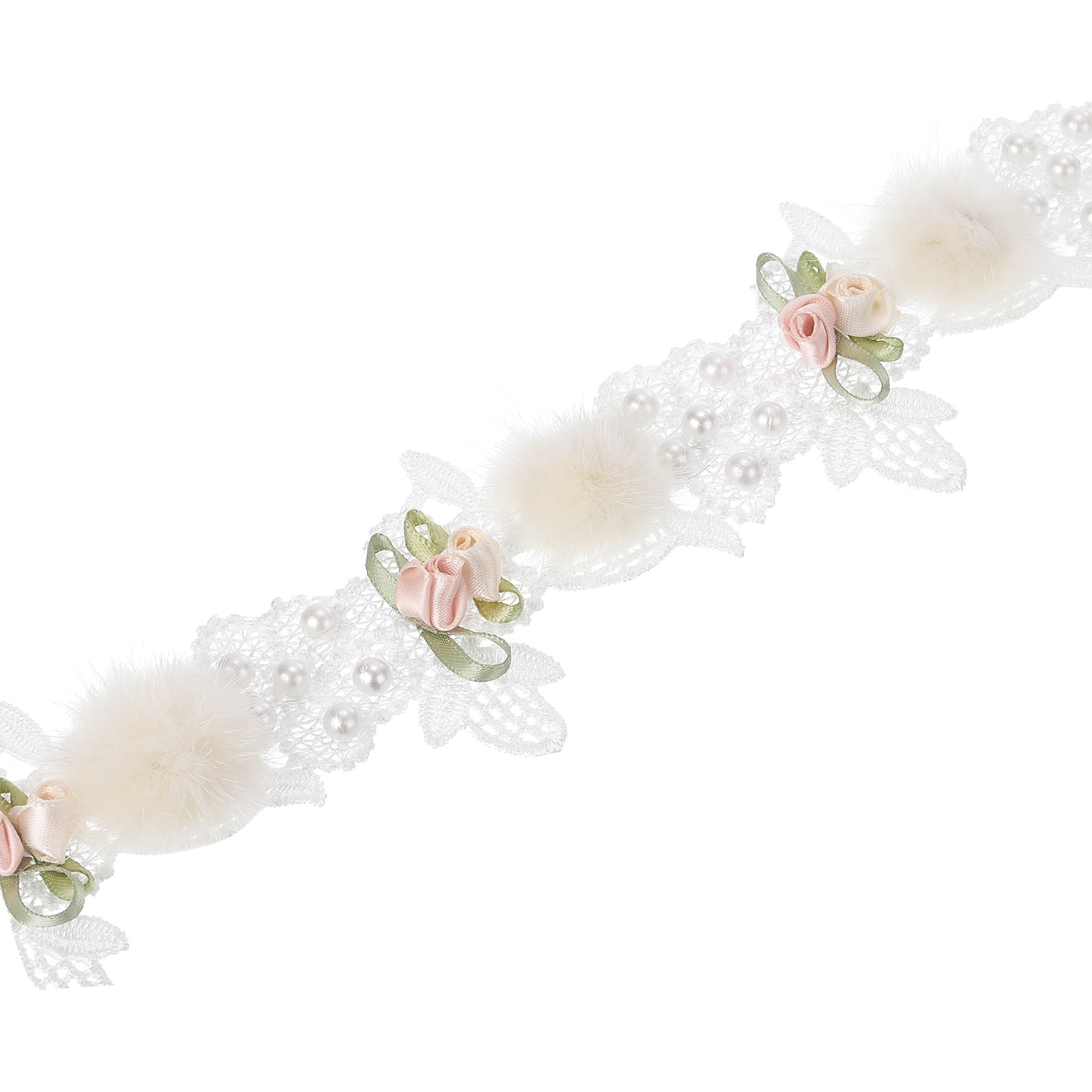 Uxcell 1 Yards Flower Trim Ribbon, Floral Lace Ribbon Pearl Edging ...