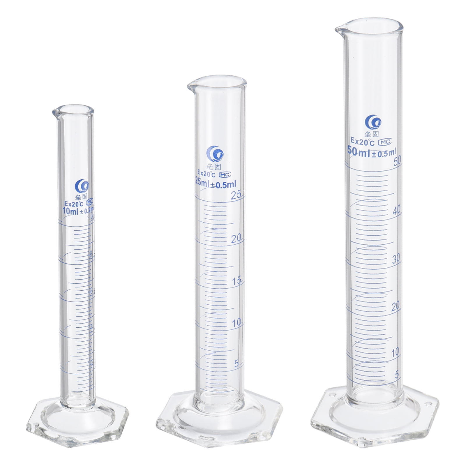 Uxcell 10/25/50ml 3.3 Borosilicate Glass Graduated Cylinder Hex Base ...