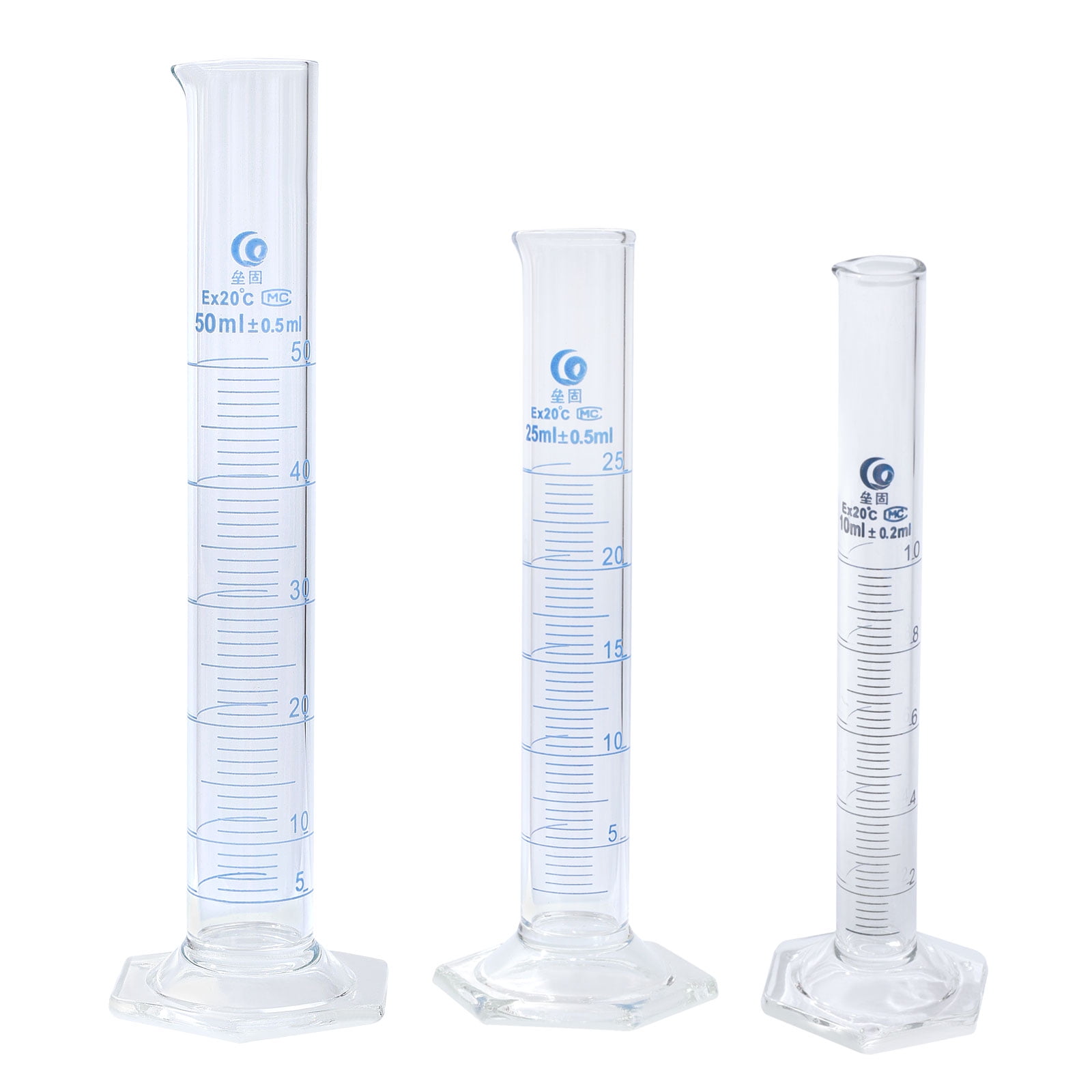 Uxcell 10,25,50ml 3.3 Borosilicate Glass Graduated Cylinder Set, Hex ...