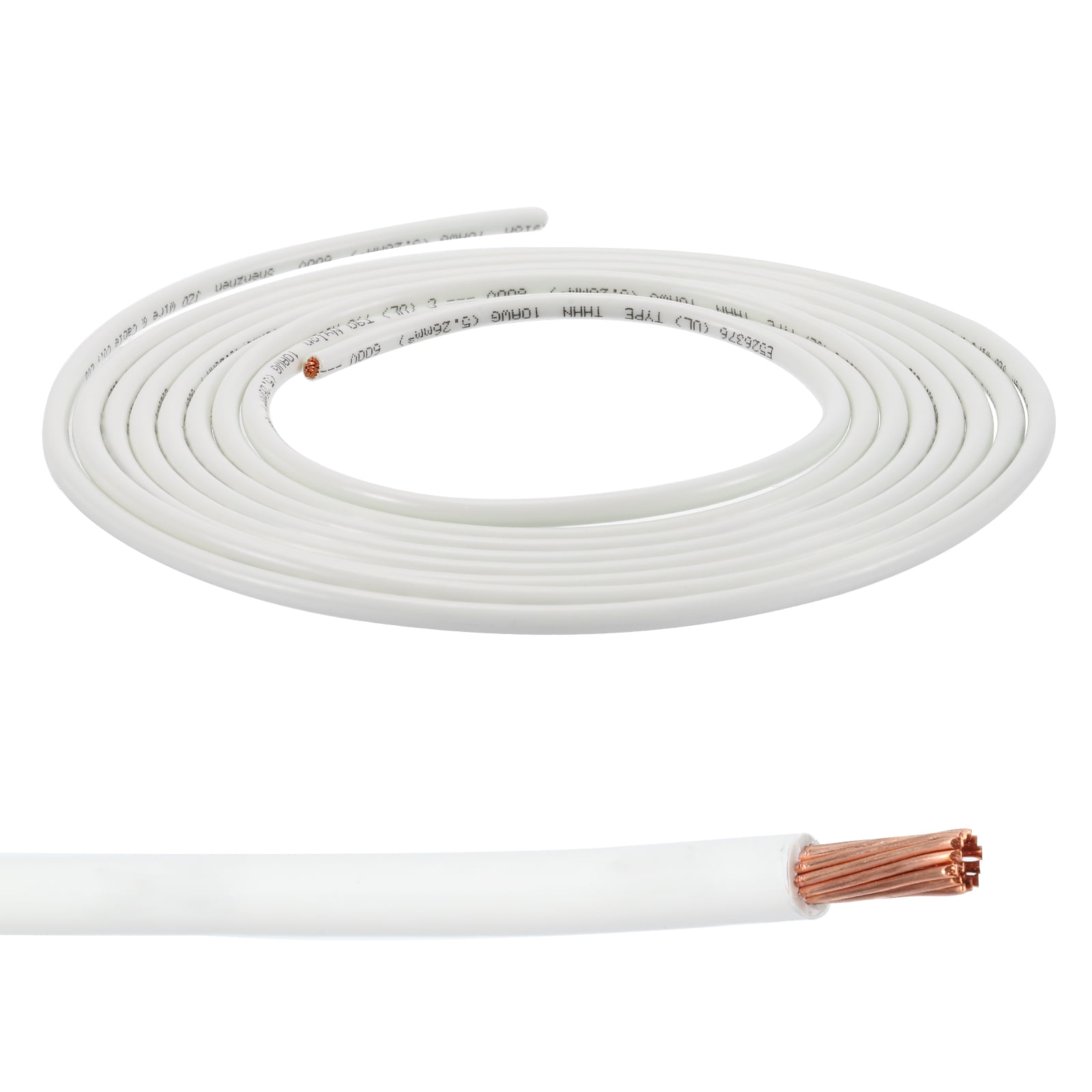Uxcell 10 Feet 10 AWG Gauge THHN Stranded White Copper Building Wire ...