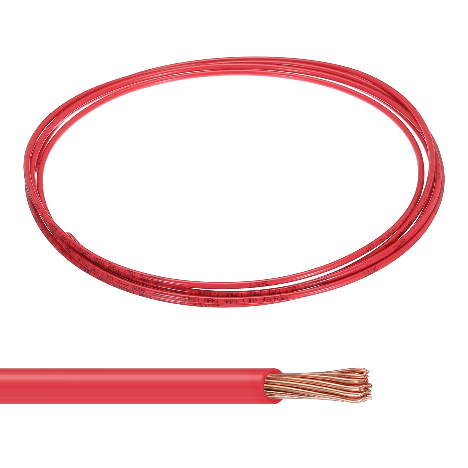 Uxcell 10 Feet 12 AWG Gauge THHN Stranded Red Copper Building Wire ...