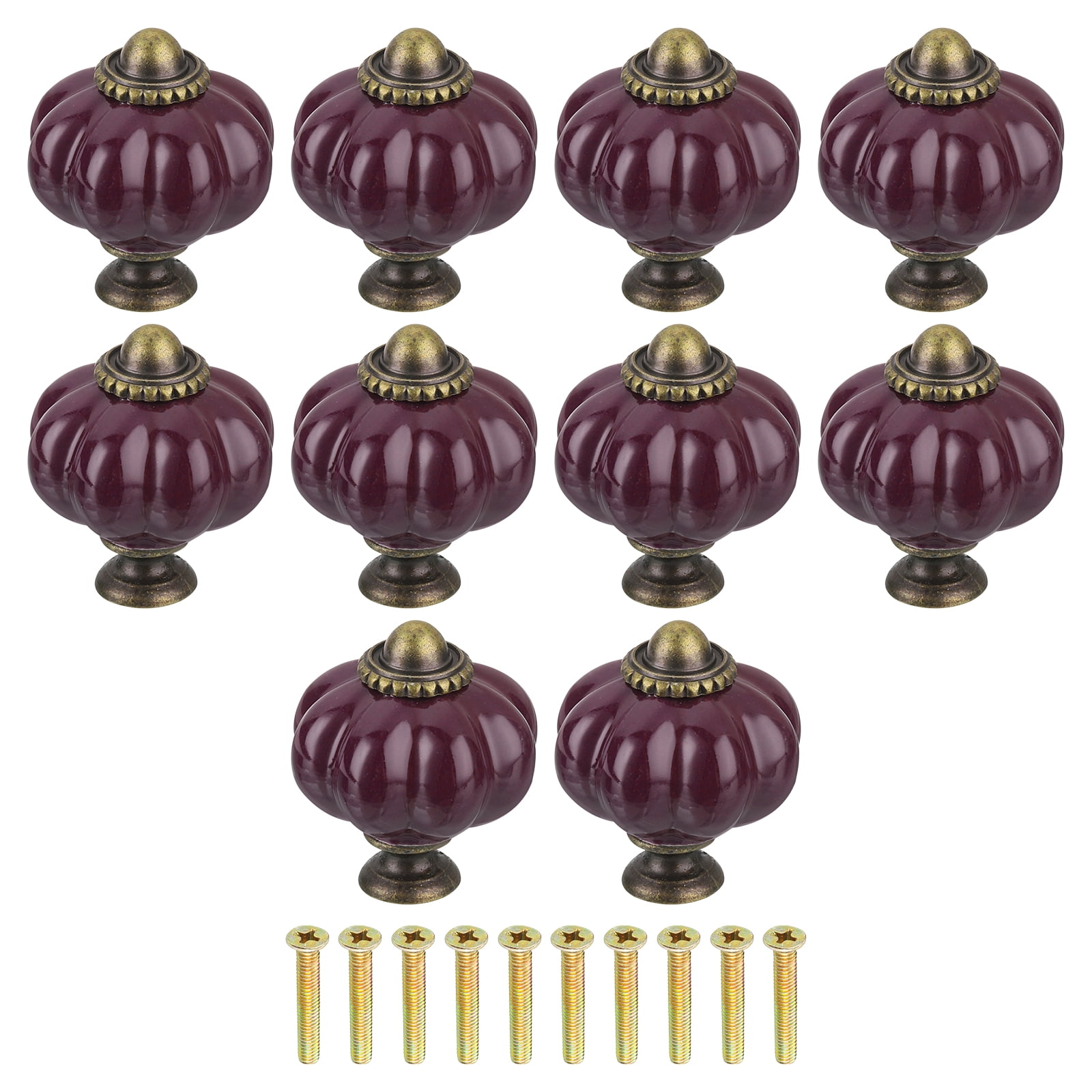 Uxcell 10 Pack Dark Purple Pumpkin Knobs, Vintage Drawer Pulls with 10 ...