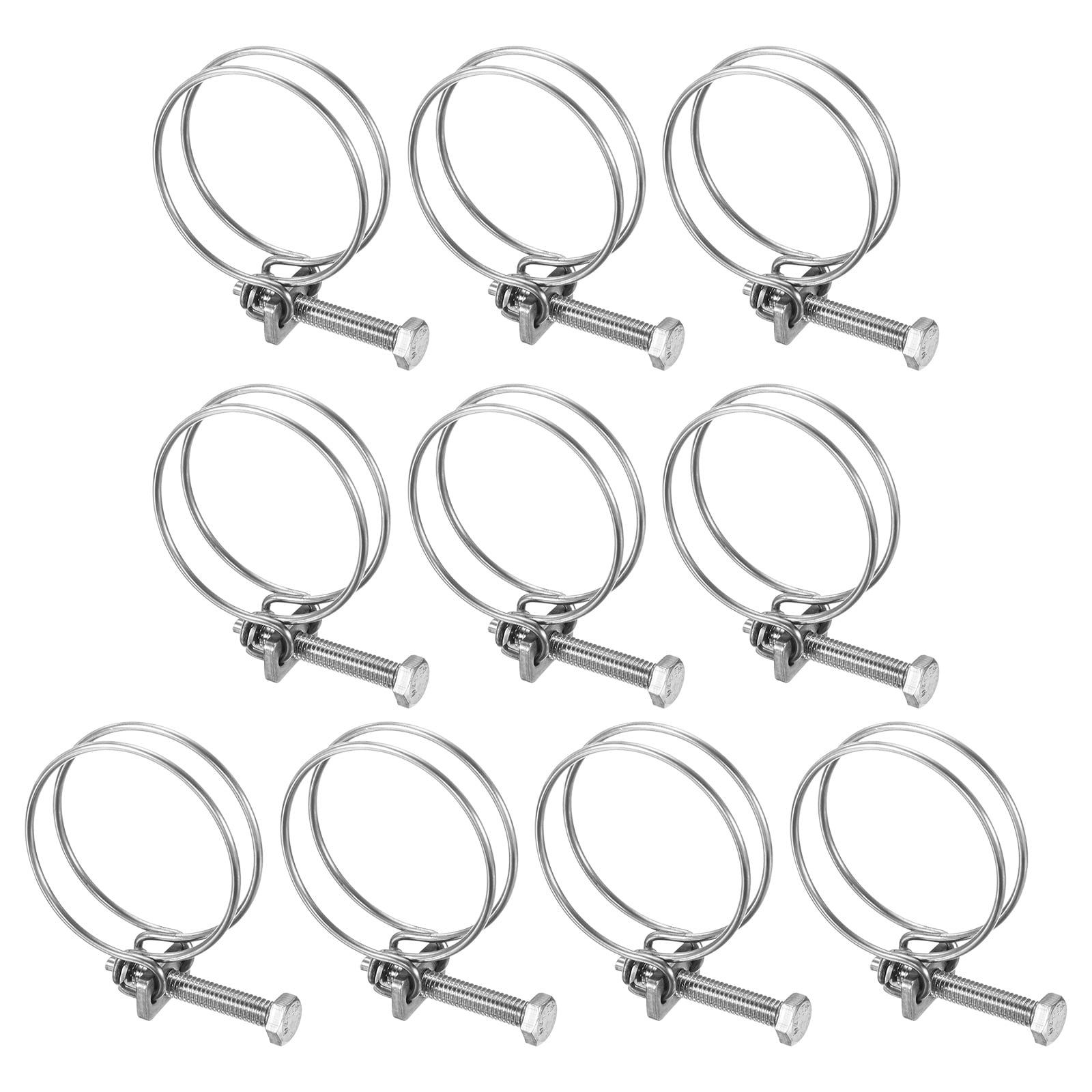 Uxcell 10-Pack Double Wire Hose Clamp, 40-45mm Stainless Steel Hose ...