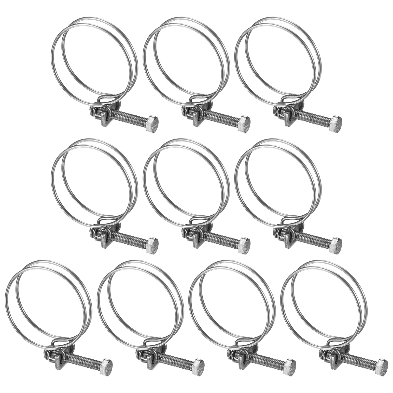 Uxcell 10-Pack Double Wire Hose Clamp, 43-48mm Stainless Steel Hose ...
