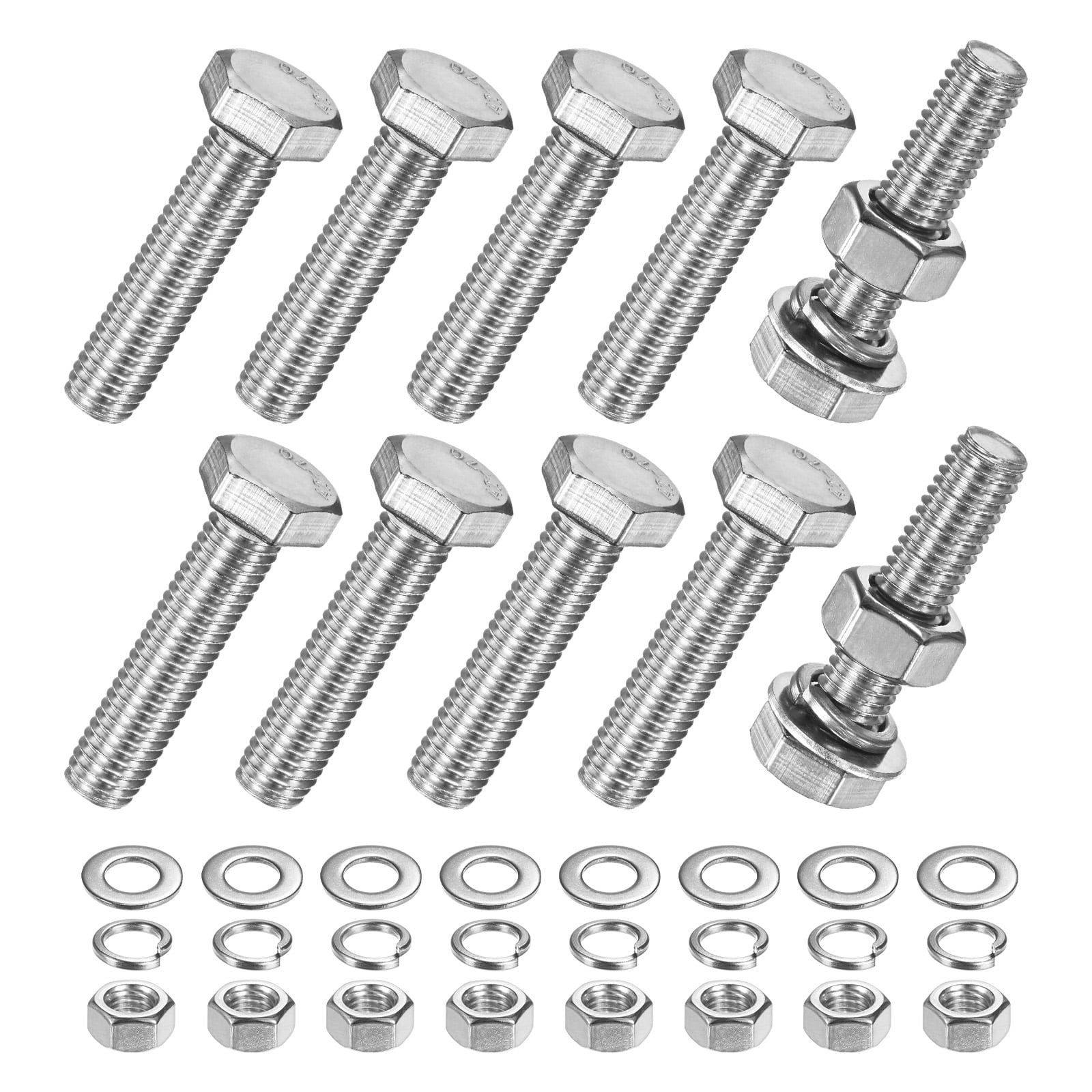 Uxcell 10-Pack Hex Head Screw Bolt with Nuts Flat & Lock Washers M10x45mm - Walmart.com