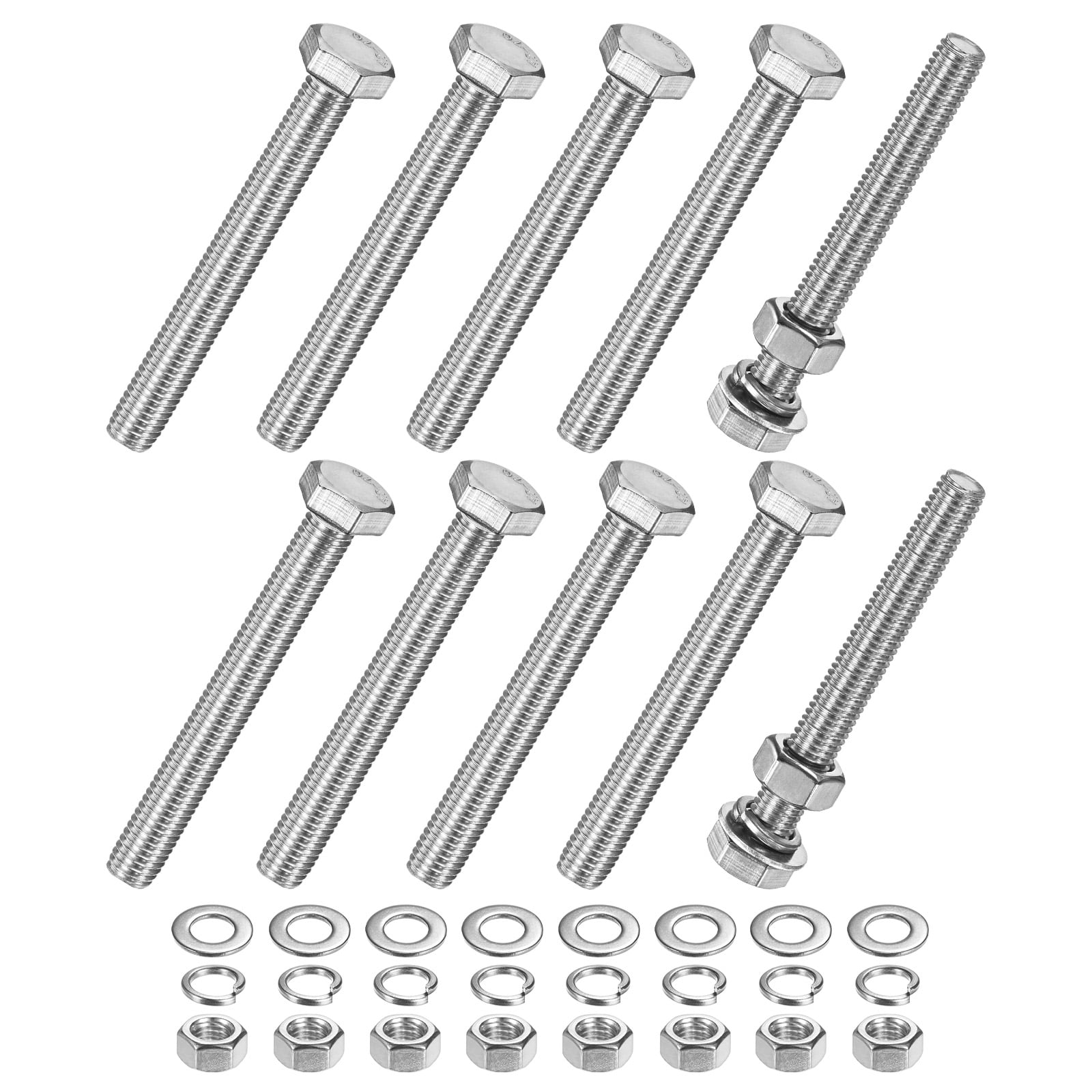 Uxcell 10-Pack Hex Head Screw Bolt with Nuts Flat & Lock Washers M10x90mm - Walmart.com
