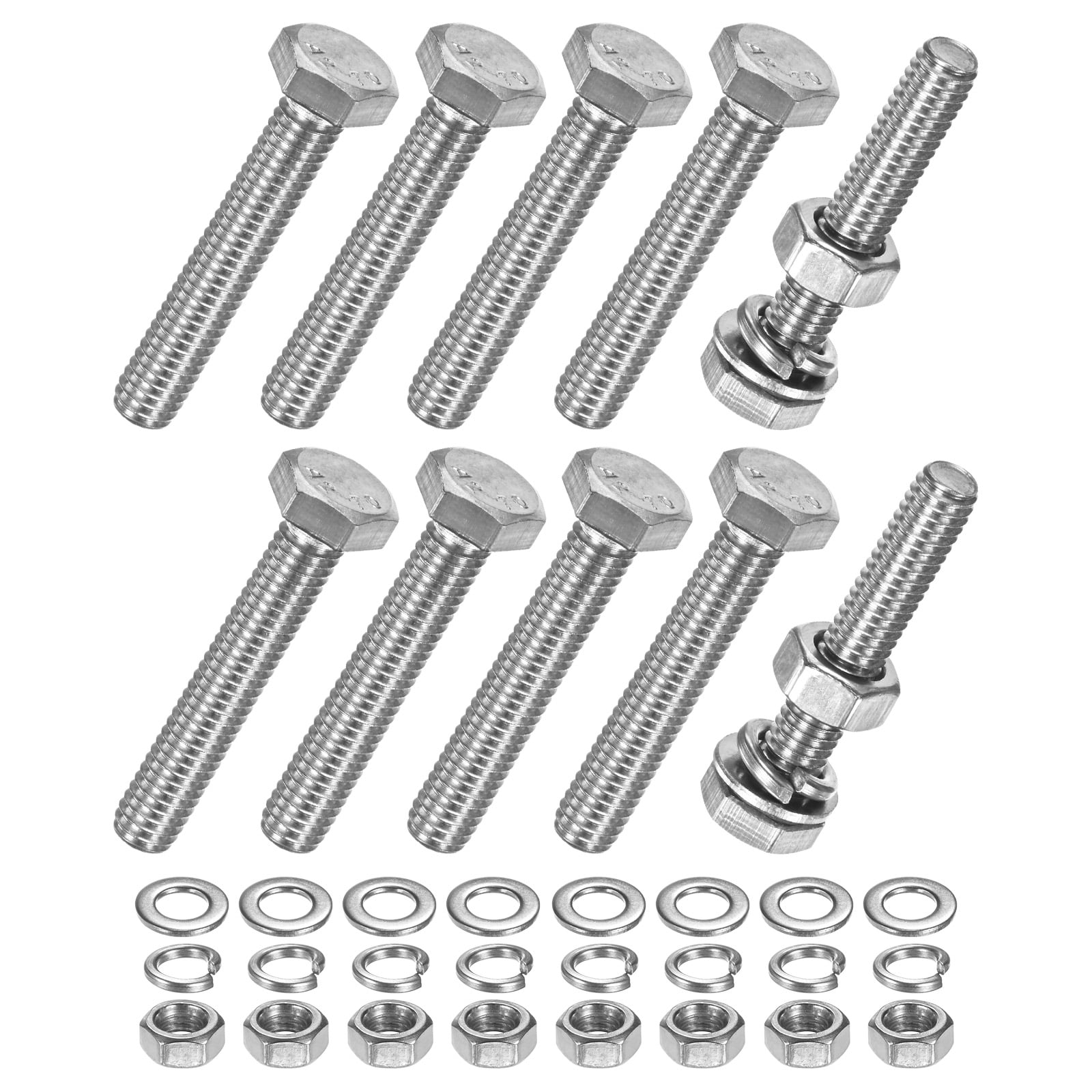 Uxcell 10-Pack Hex Head Screw Bolt with Nuts Flat & Lock Washers M6x35mm - Walmart.com