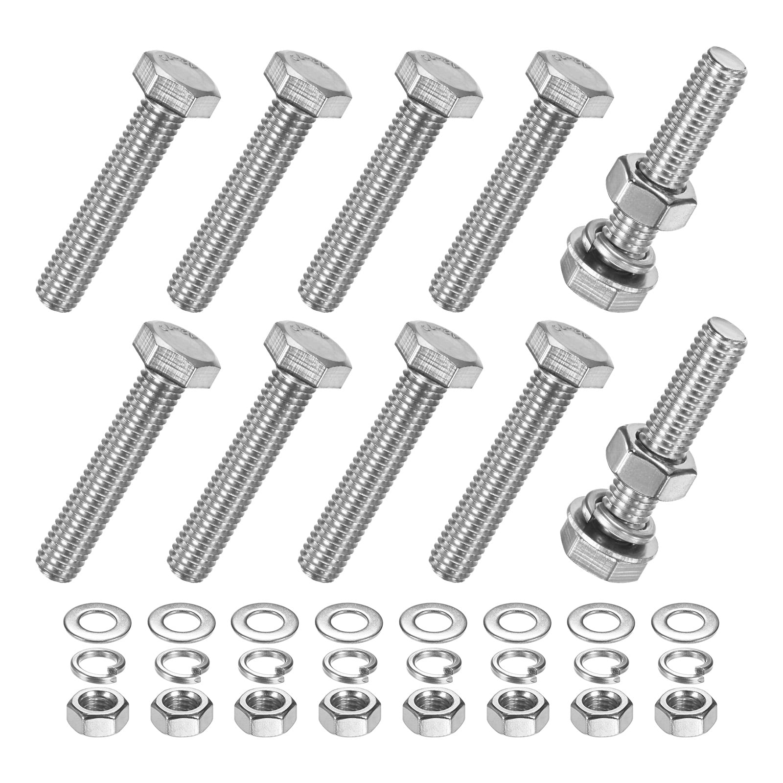 Uxcell 10-Pack Hex Head Screw Bolt with Nuts Flat & Lock Washers ...