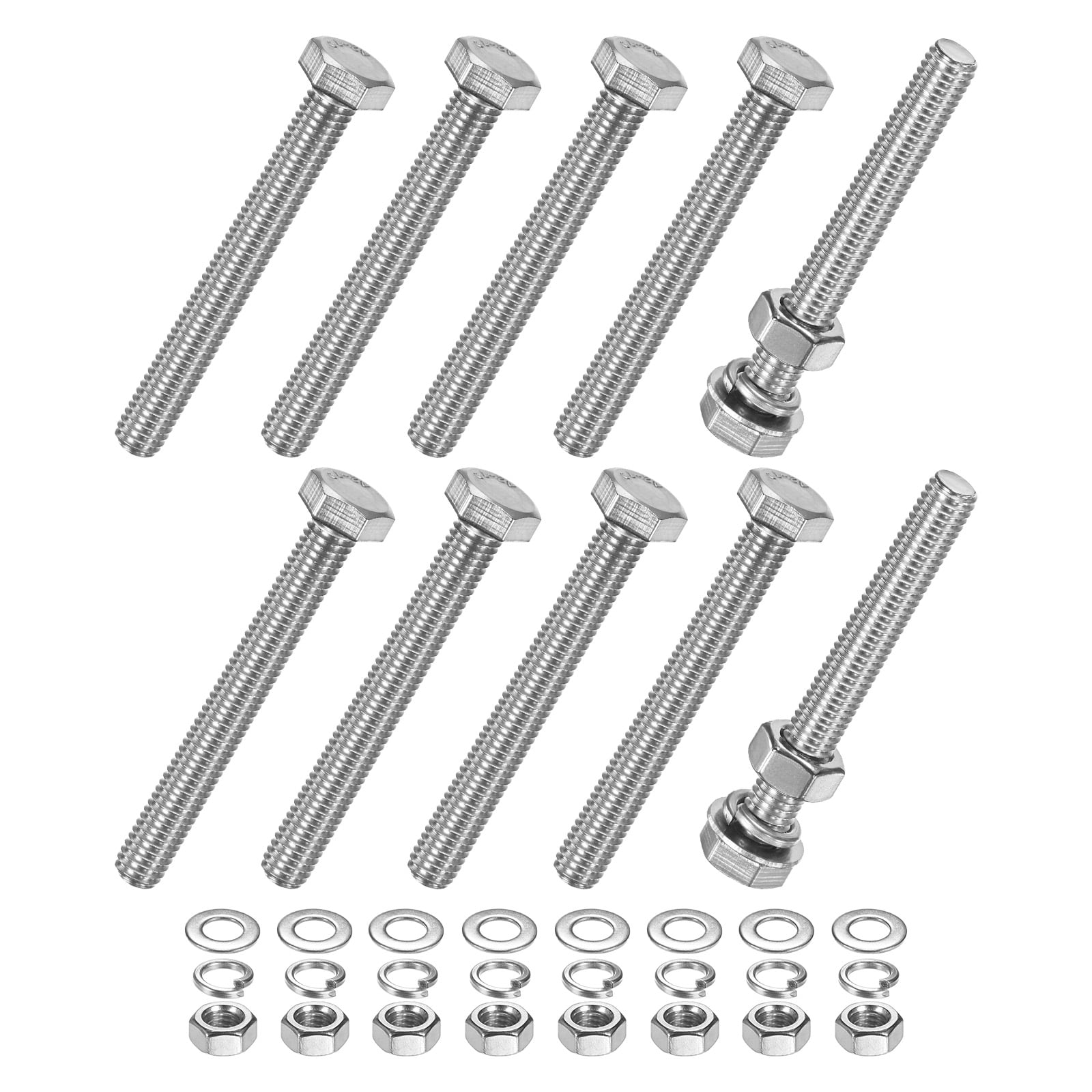 Uxcell 10-Pack Hex Head Screw Bolt with Nuts Flat & Lock Washers M8x65mm - Walmart.com