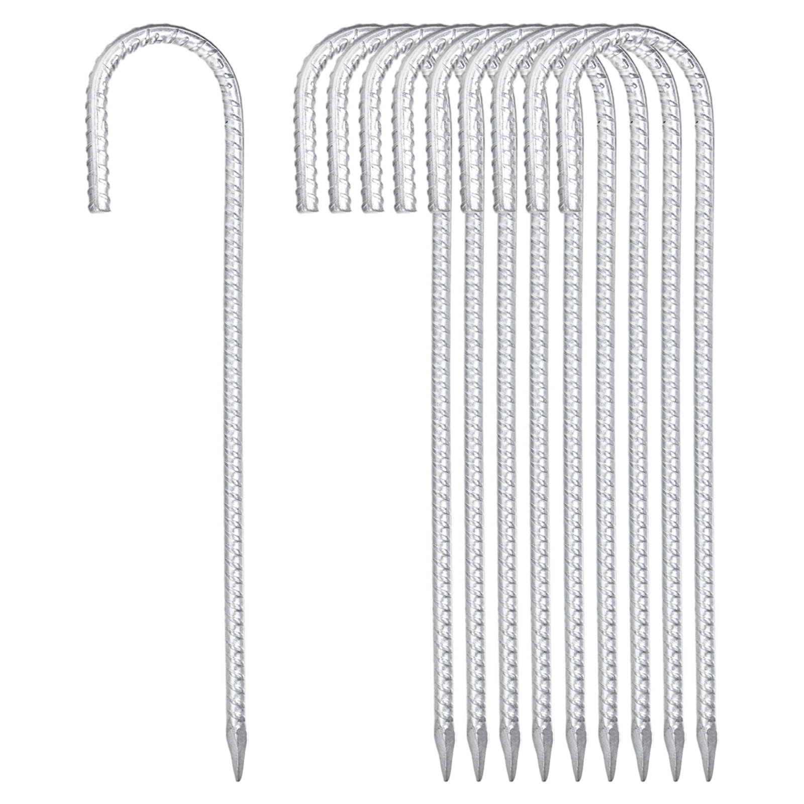 Uxcell 10-Pack J-Shape Hook Ground Stakes 12 Inch Steel Metal Camping ...