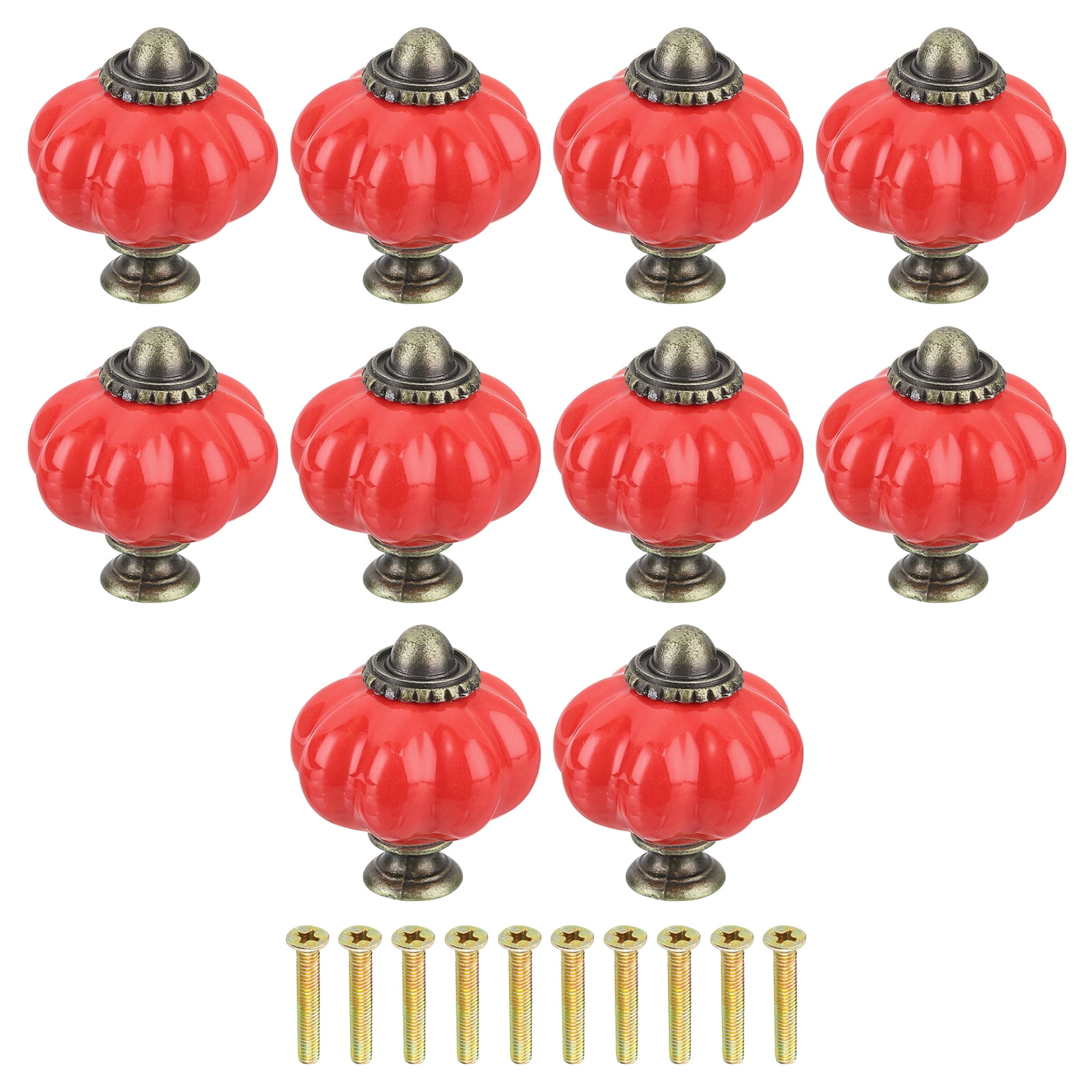 Uxcell 10 Pack Red Pumpkin Knobs, Vintage Drawer Pulls with 10 Screws ...