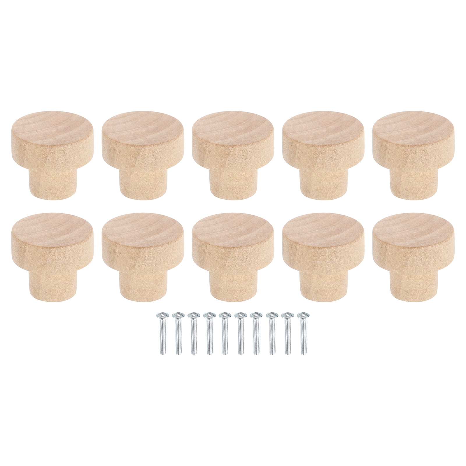 Uxcell 10 Pack Round Wood Drawer Knob, 1 1/8" Diameter Flat Round ...