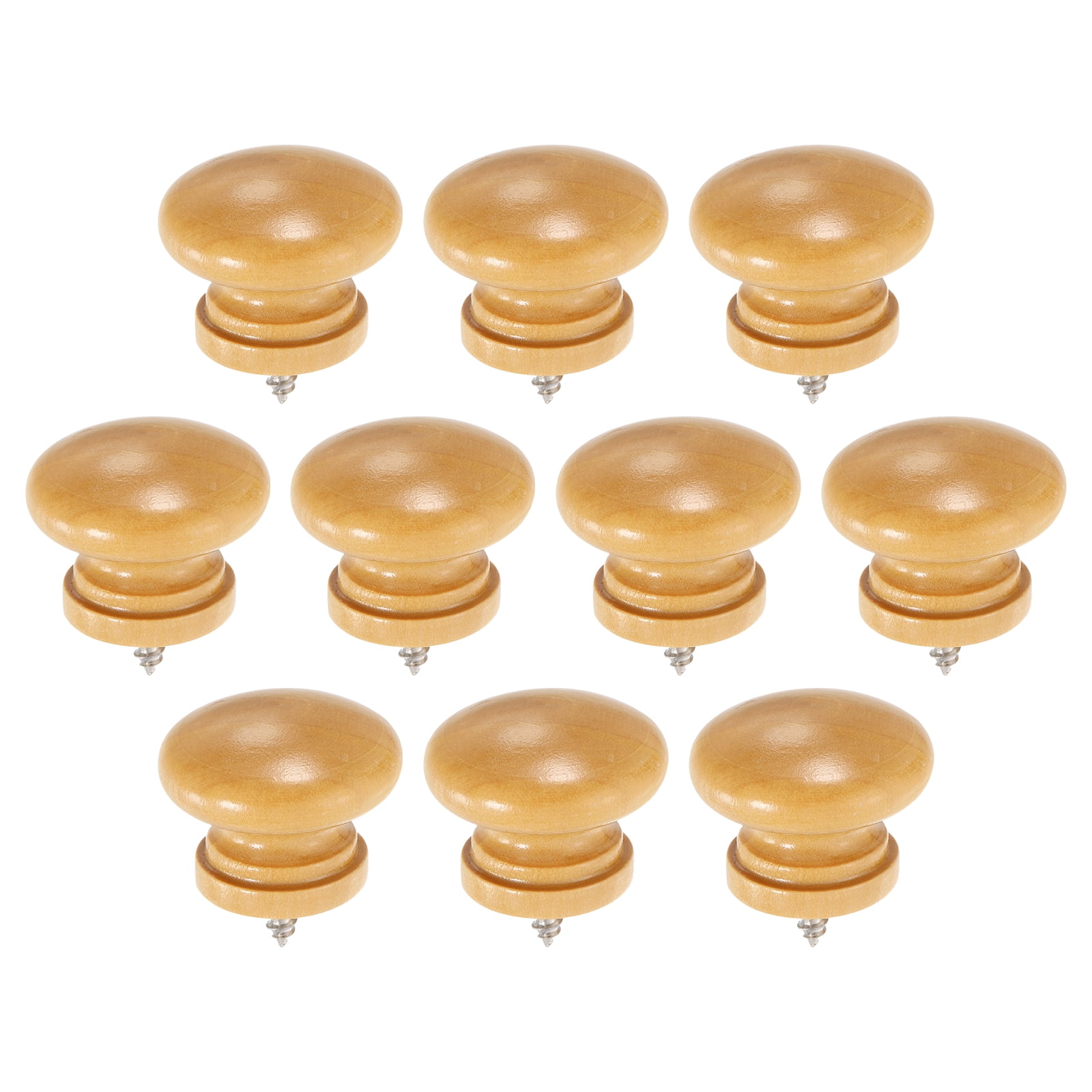 Uxcell 10 Pack Round Wood Drawer Knob, 1.26" x 0.98" Self-Tapping Solid ...