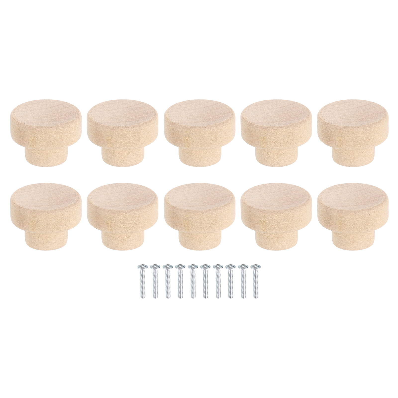 Uxcell 10 Pack Round Wood Drawer Knob, 1 3/8" Diameter Flat Round ...