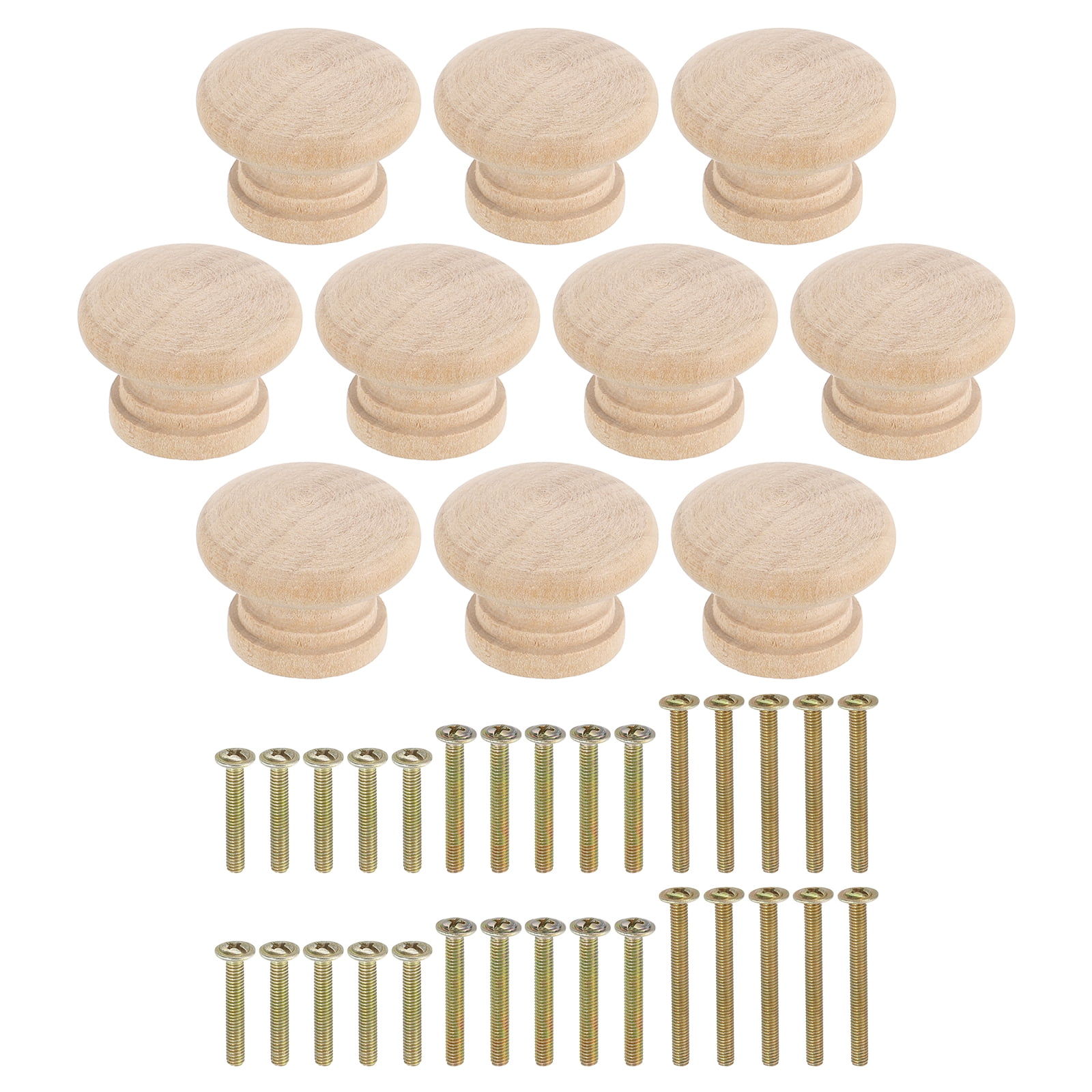Uxcell 10 Pack Round Wood Drawer Knob, 1.3" x 0.98" Round Cabinet Knobs ...