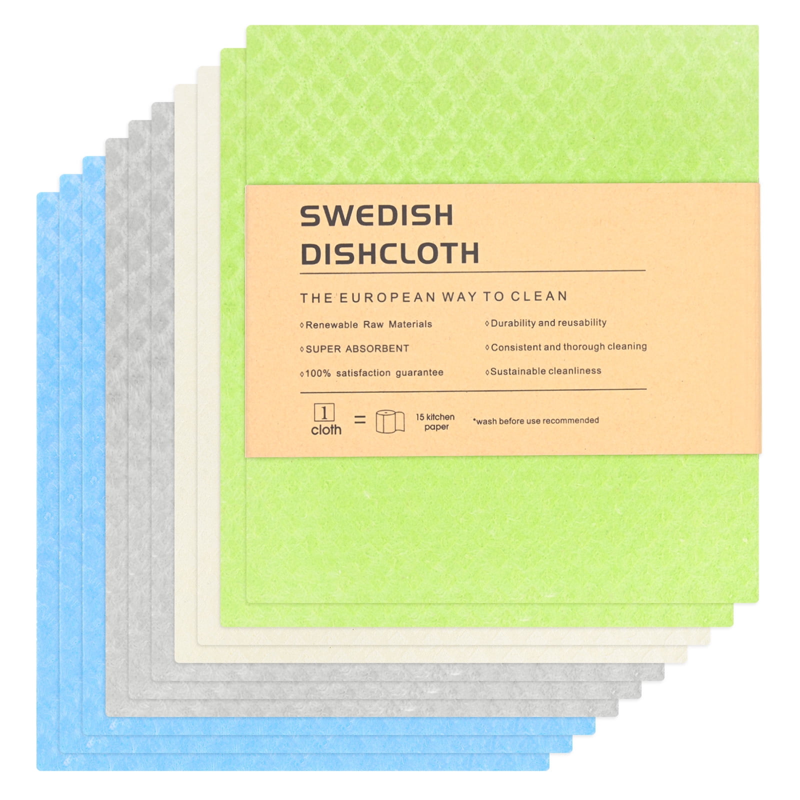 Uxcell 10-Pack Swedish Dishcloths for Kitchen, 7"x8" Wood Pulp ...