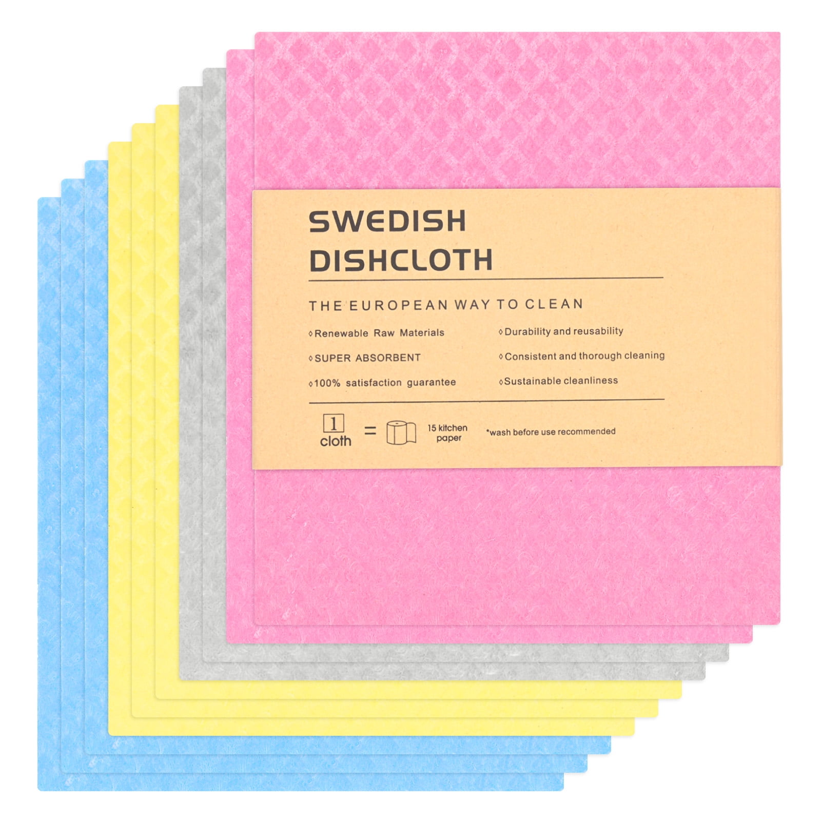 Uxcell 10-Pack Swedish Dishcloths for Kitchen, 7"x8" Wood Pulp ...