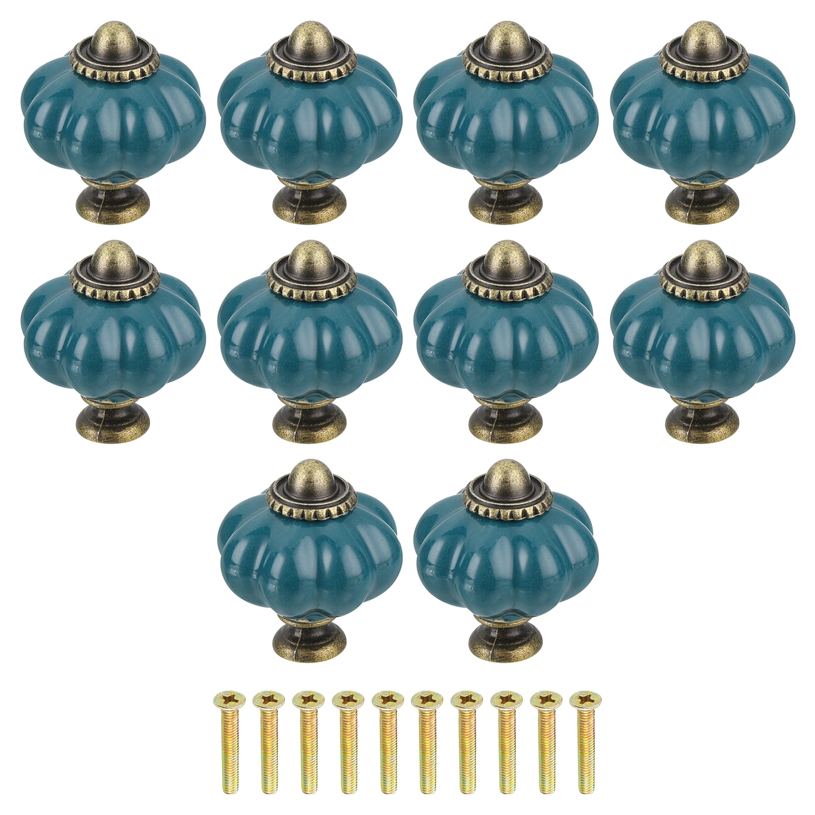 Uxcell 10 Pack Teal Pumpkin Knobs, Vintage Drawer Pulls with 10 Screws ...