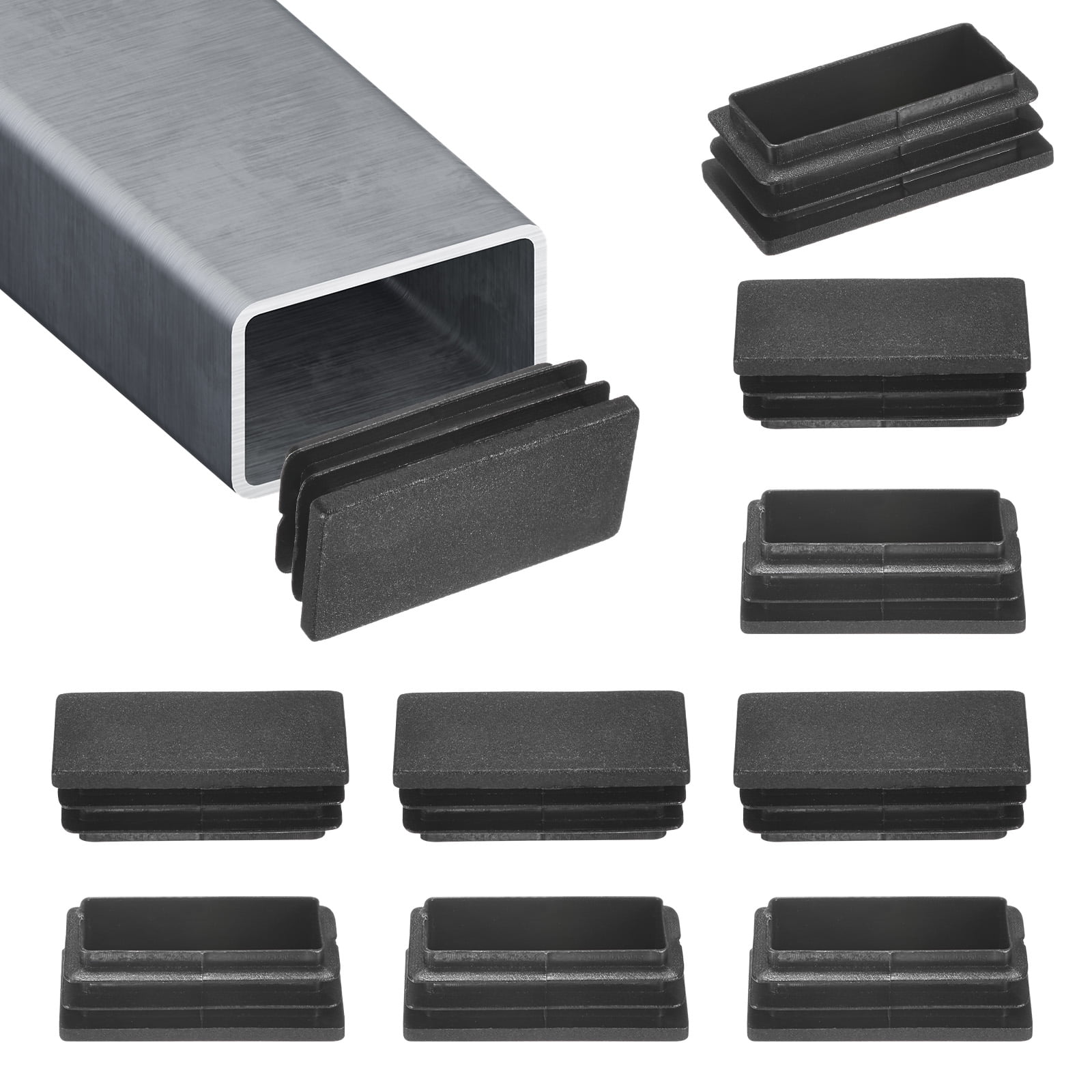 Uxcell 10-Pack Tubing End Caps, 2 x 1 Inch Plastic Rectangle Hole Plugs ...