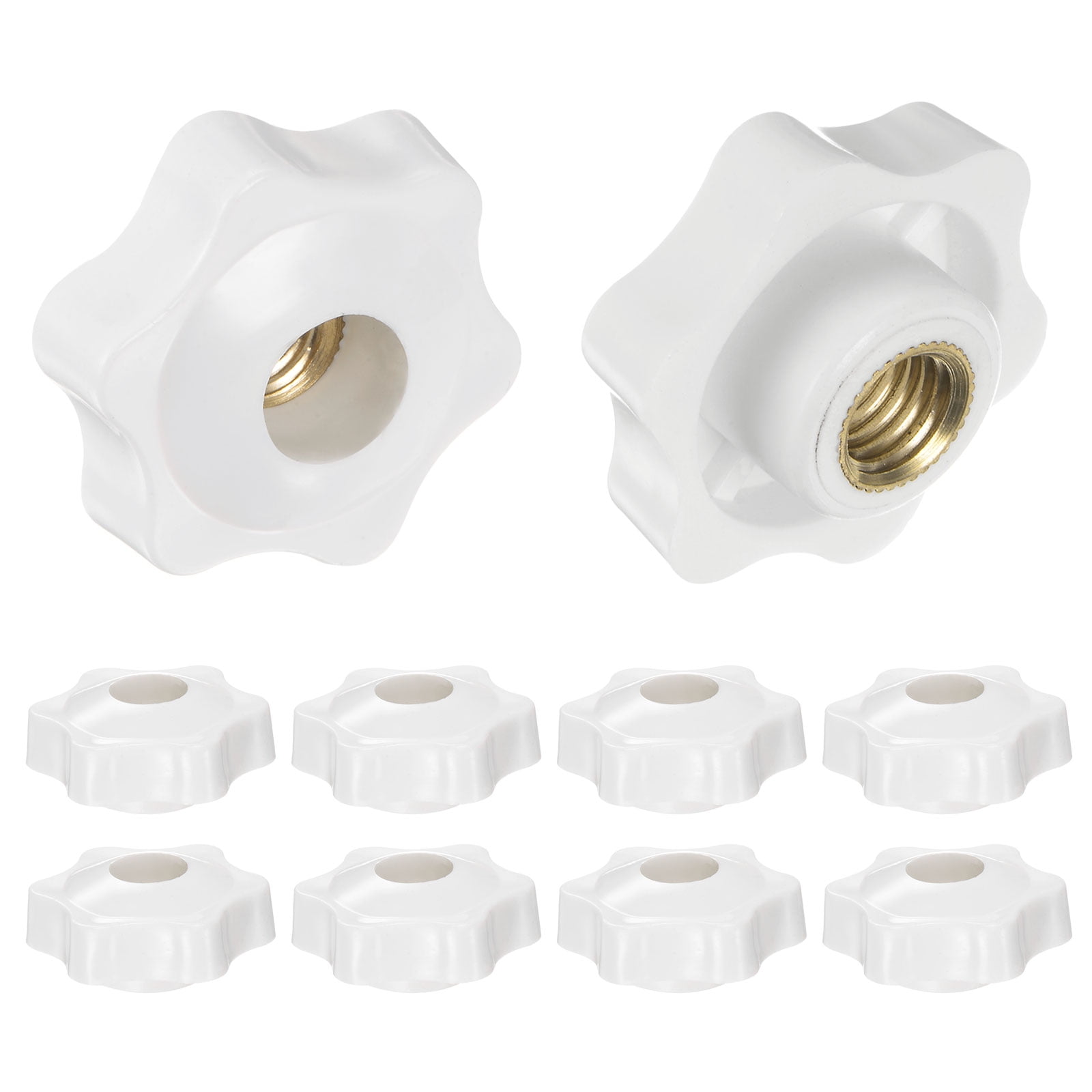 Uxcell 10 Pieces Star Knobs M10 Female Thread 38mm Head Through Hole Clamping Handles Nuts White ...