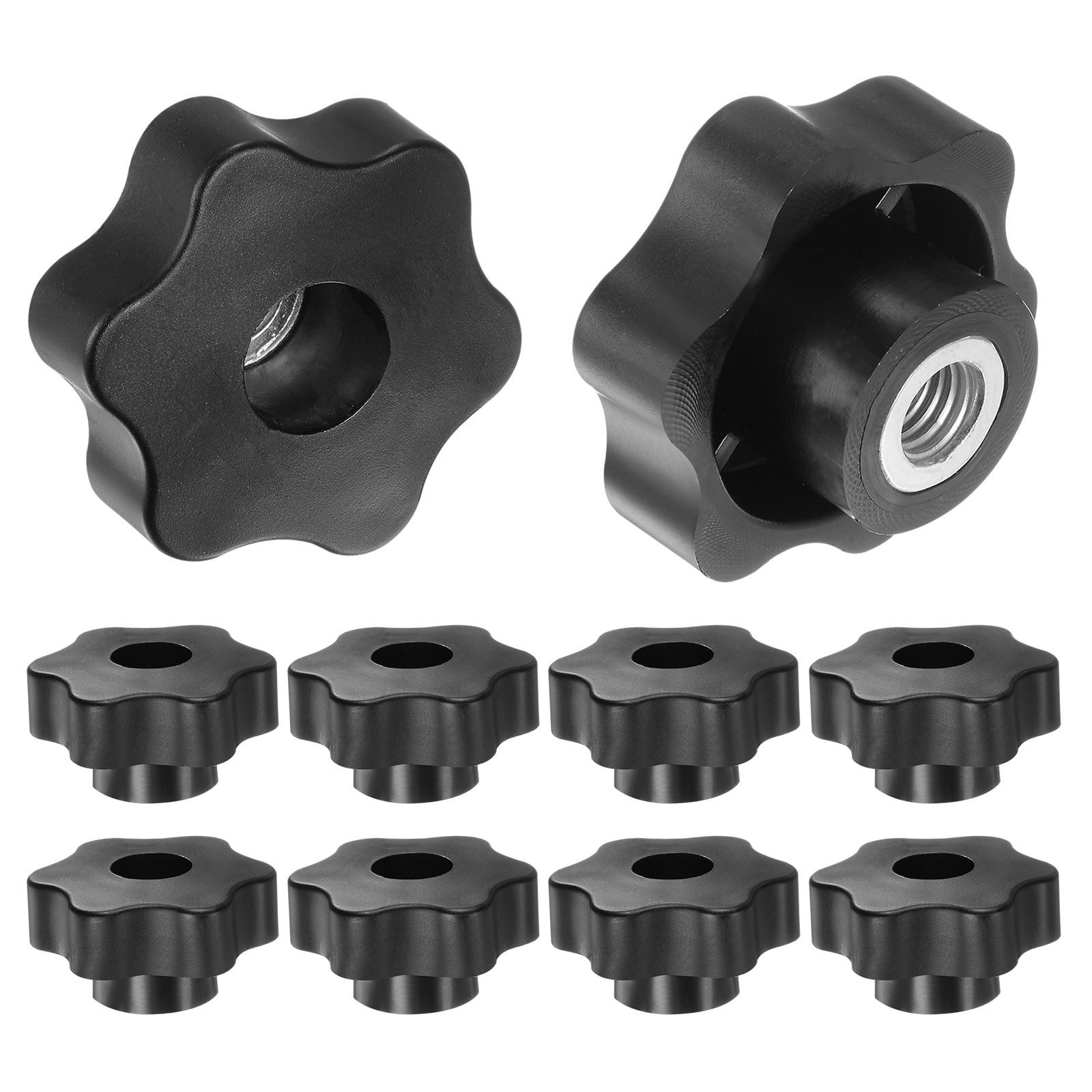 Uxcell 10 Pieces Star Knobs M10 Female Thread 48mm Head Through Hole Clamping Handles Nuts Black ...