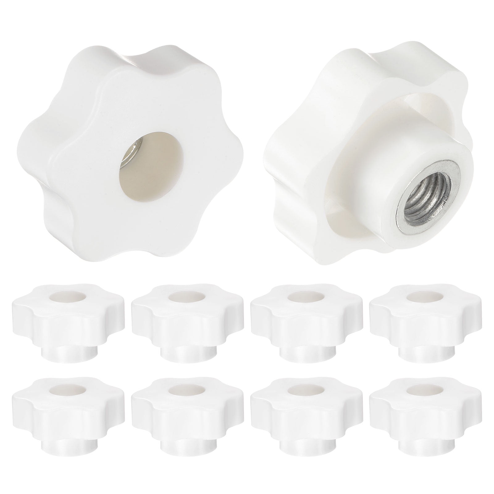 Uxcell 10 Pieces Star Knobs M12 Female Thread 48mm Head Through Hole Clamping Handles Nuts White ...