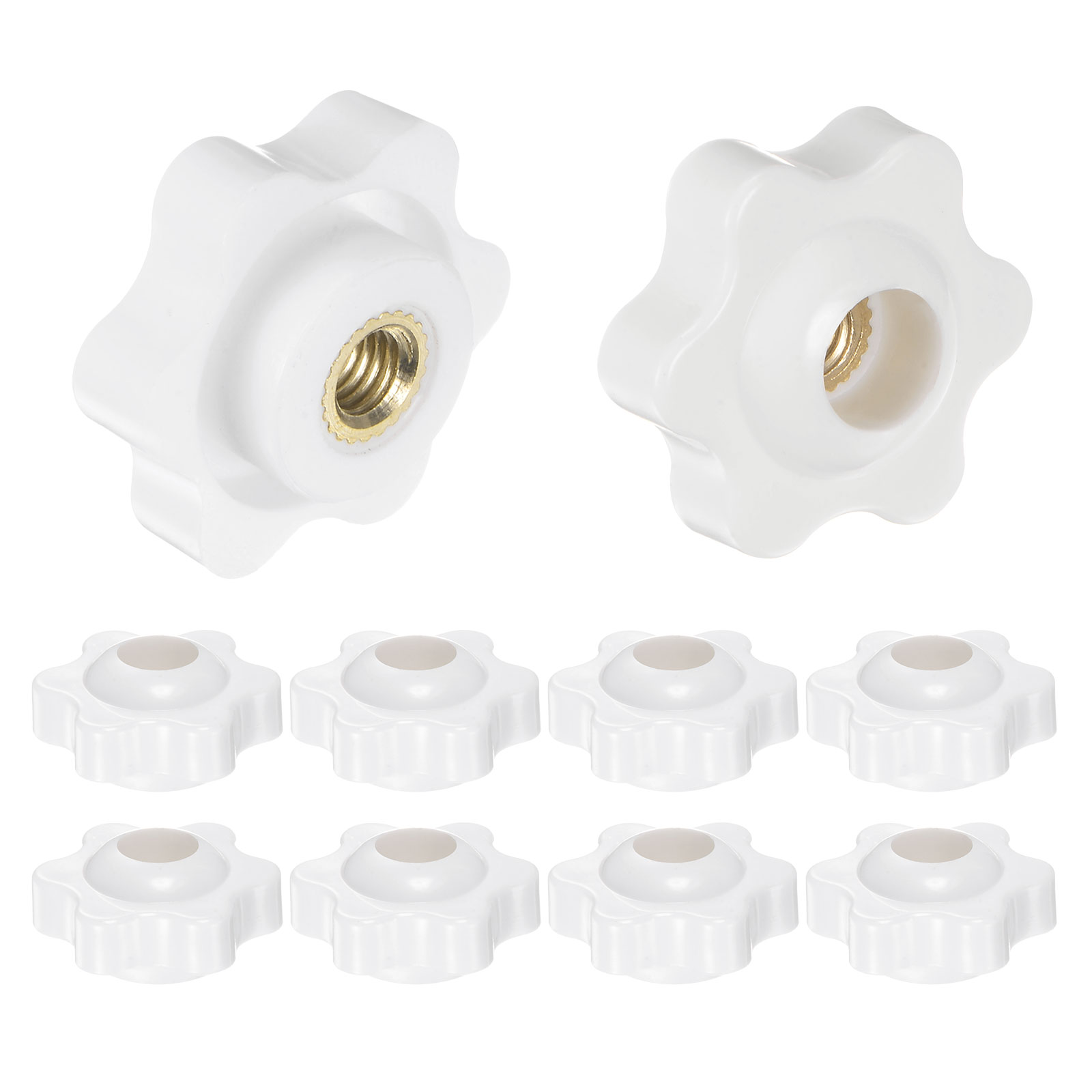 Uxcell 10 Pieces Star Knobs M5 Female Thread 25mm Head Through Hole Clamping Handles Nuts White ...