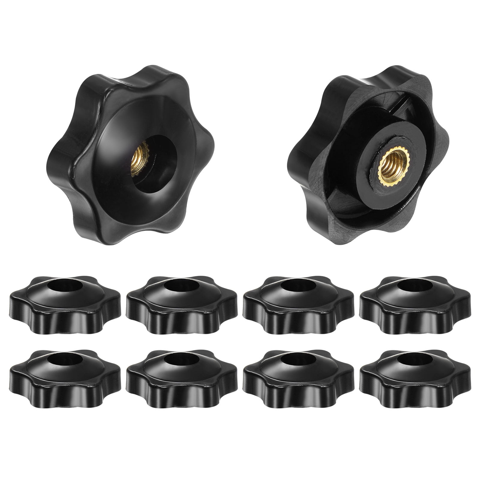 Uxcell 10 Pieces Star Knobs M5 Female Thread 32mm Head Through Hole Clamping Handles Nuts Black ...