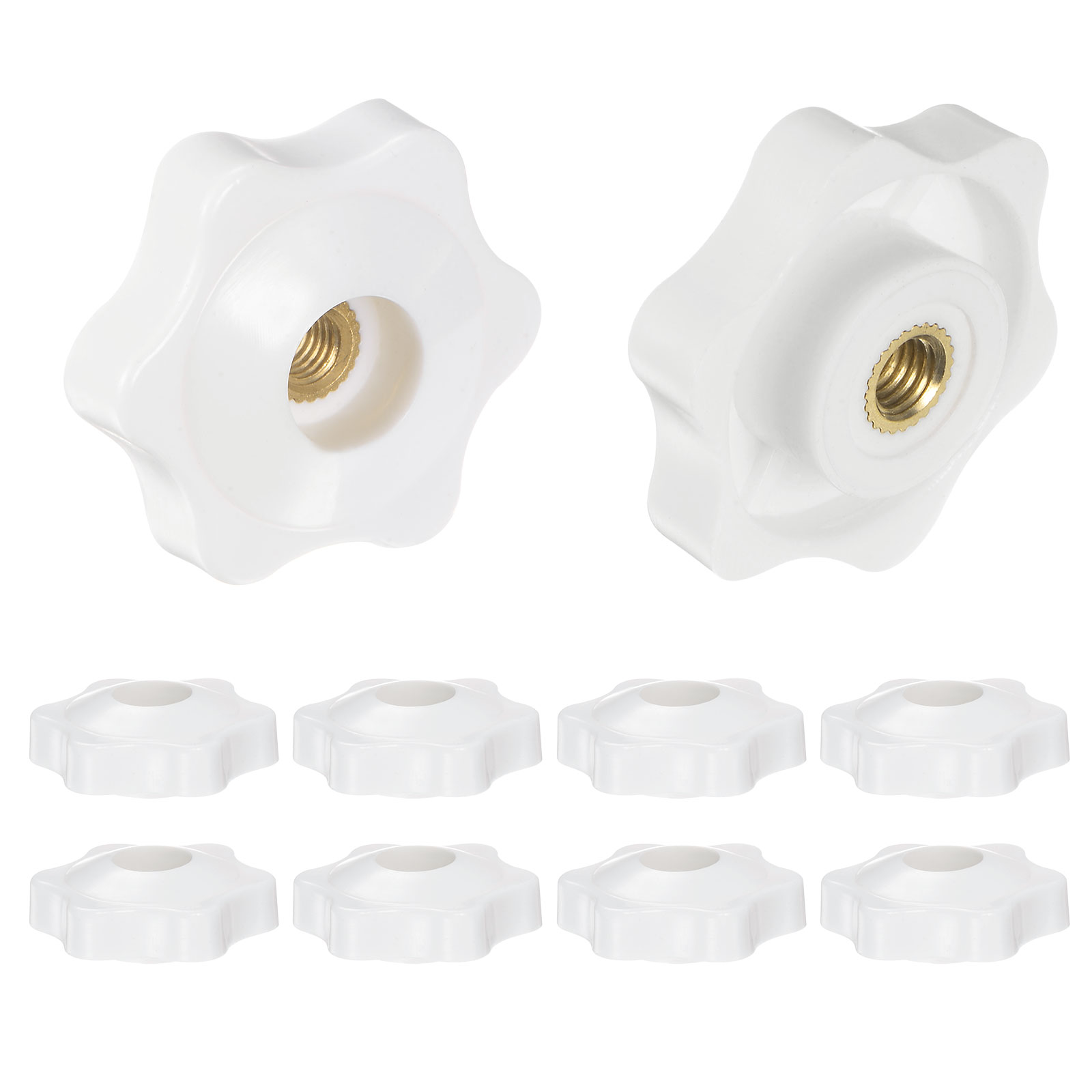 Uxcell 10 Pieces Star Knobs M5 Female Thread 32mm Head Through Hole Clamping Handles Nuts White ...