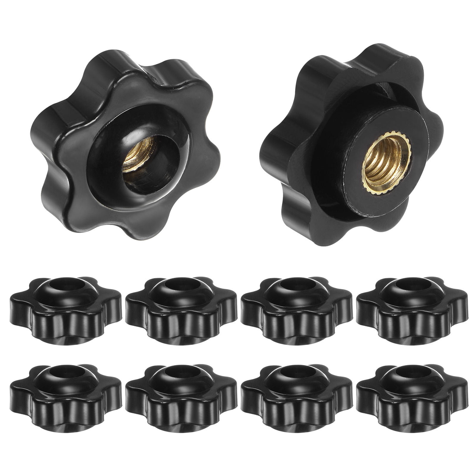 Uxcell 10 Pieces Star Knobs M6 Female Thread 25mm Head Through Hole Clamping Handles Nuts Black ...