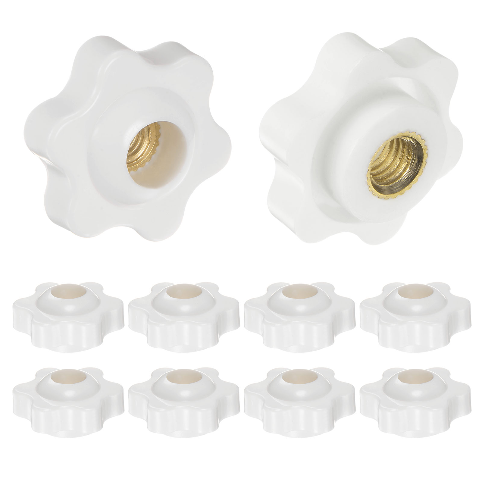 Uxcell 10 Pieces Star Knobs M6 Female Thread 25mm Head Through Hole Clamping Handles Nuts White ...