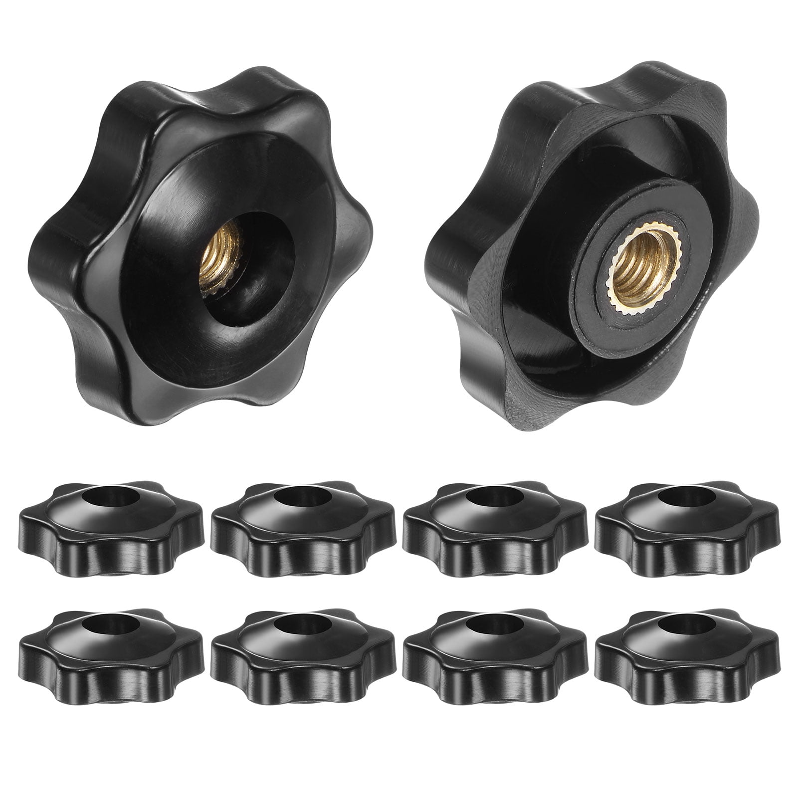 Uxcell 10 Pieces Star Knobs M6 Female Thread 32mm Head Through Hole Clamping Handles Nuts Black ...